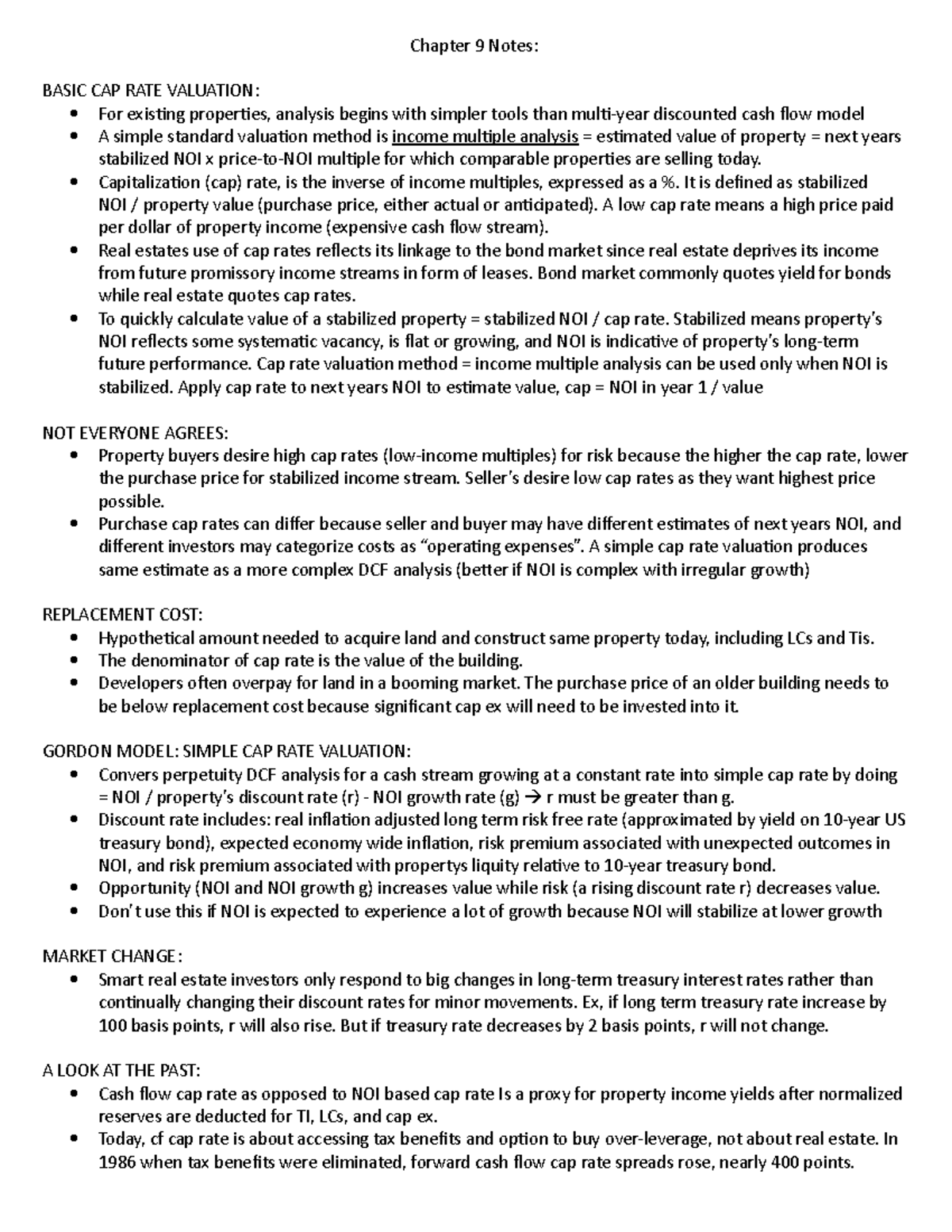 Chapter 9 - Finance Notes - Chapter 9 Notes: BASIC CAP RATE VALUATION ...