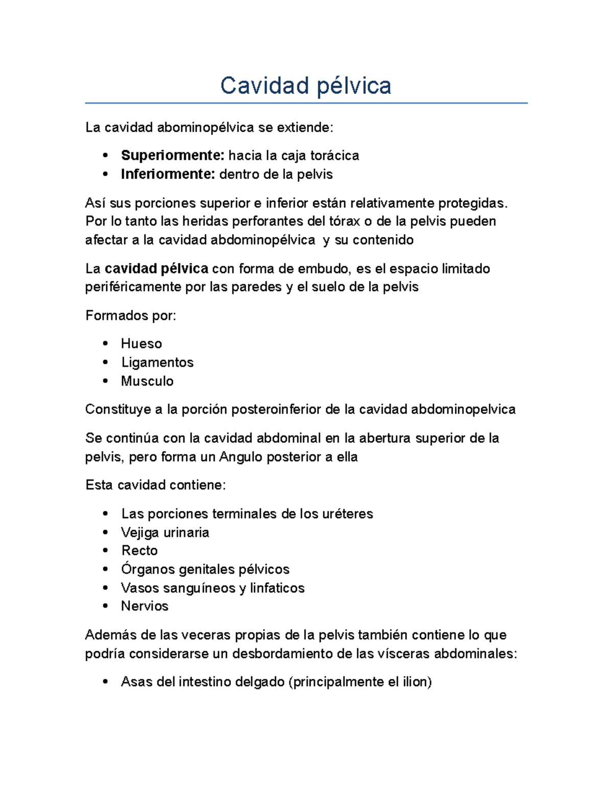 Cavidad Pélvica Cavidad Pelvica Cavidad La Cavidad Se Extiende