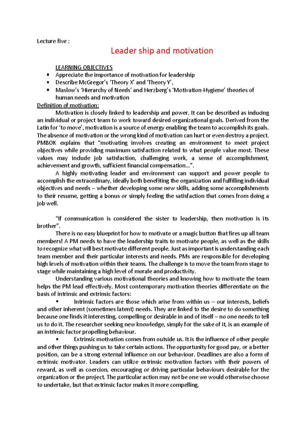 5- Lecture - leadership Skills 5 - Lecture five : Leader ship and ...