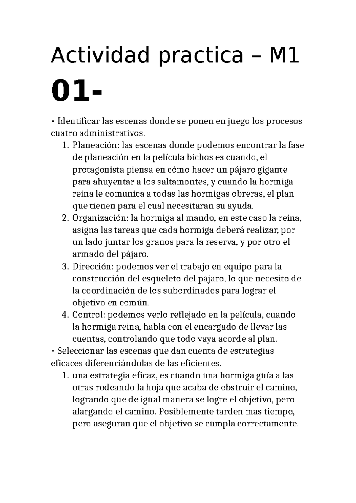 Actividad practica 1 Administración - Actividad practica – M 01- • Identificar las escenas donde ...