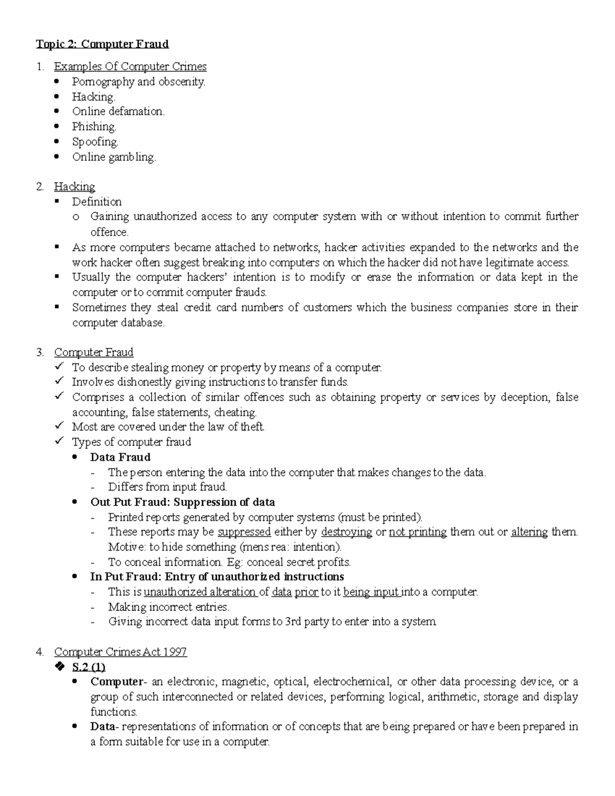 Topic 2 - Topic 2: Computer Fraud Examples Of Computer Crimes ...