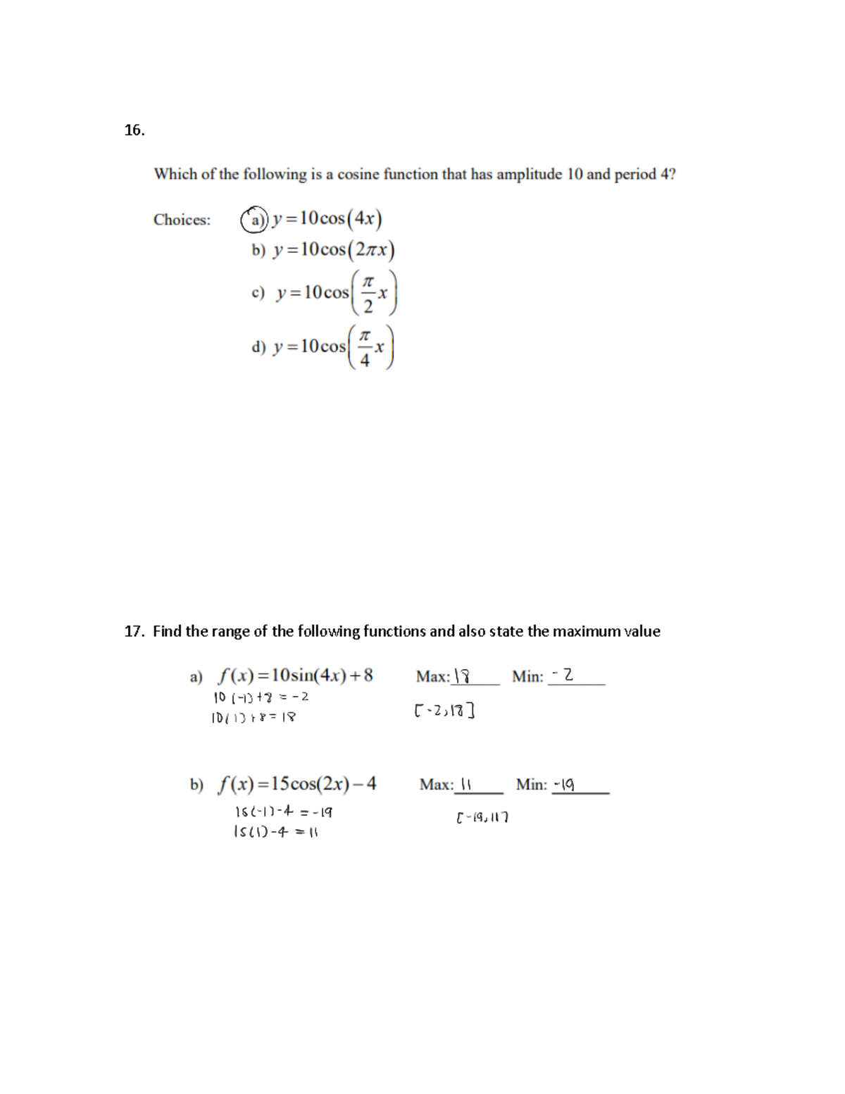 MATH 2312 Final Exam Review Part 1-2 - MATH 1330 - 16. Find the range ...