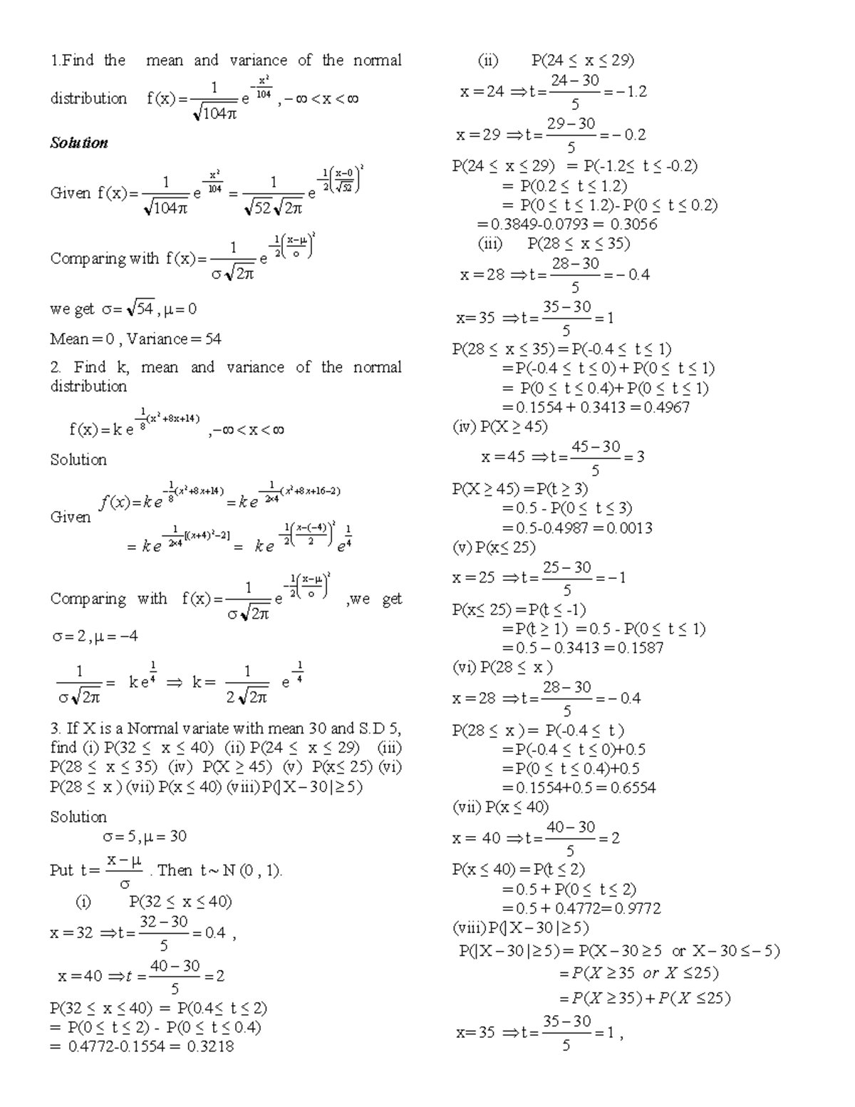 Normal distribution - Brief lecture notes - 1 the mean and variance of ...