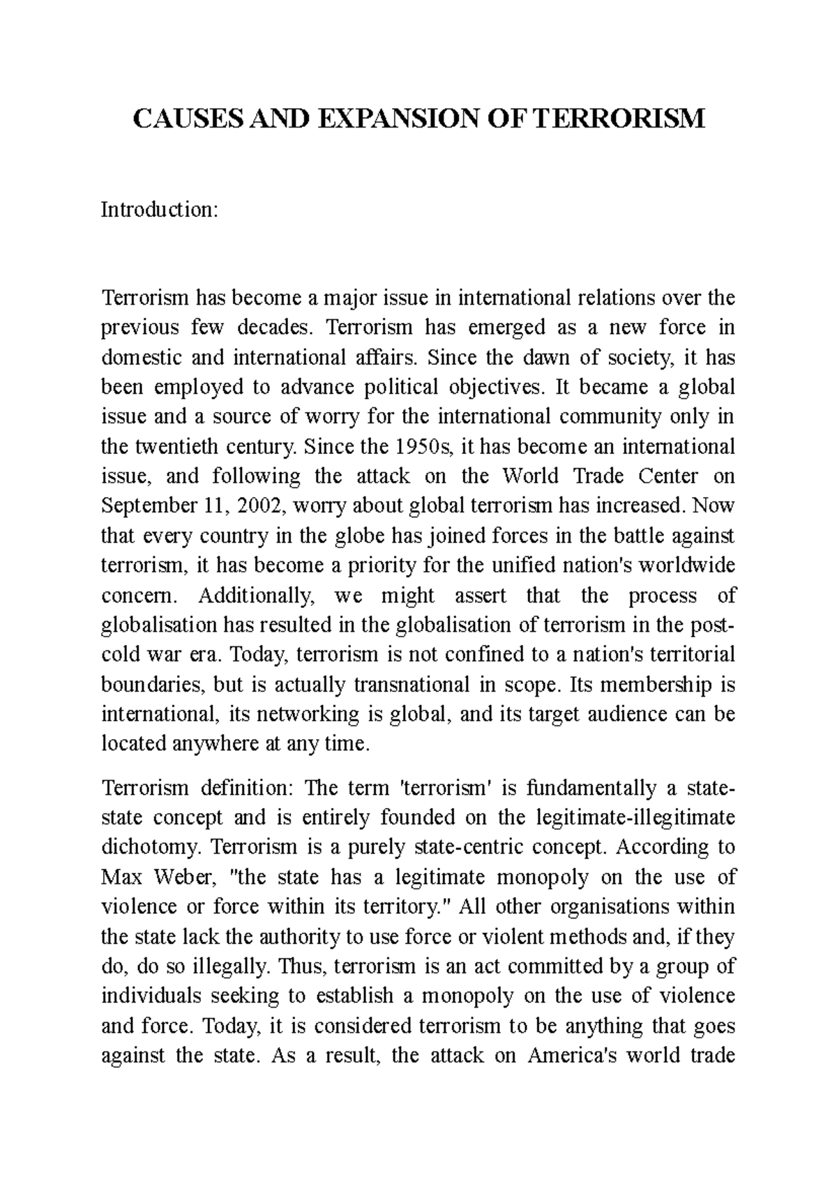 Causes AND Expansion OF Terrorism - CAUSES AND EXPANSION OF TERRORISM ...