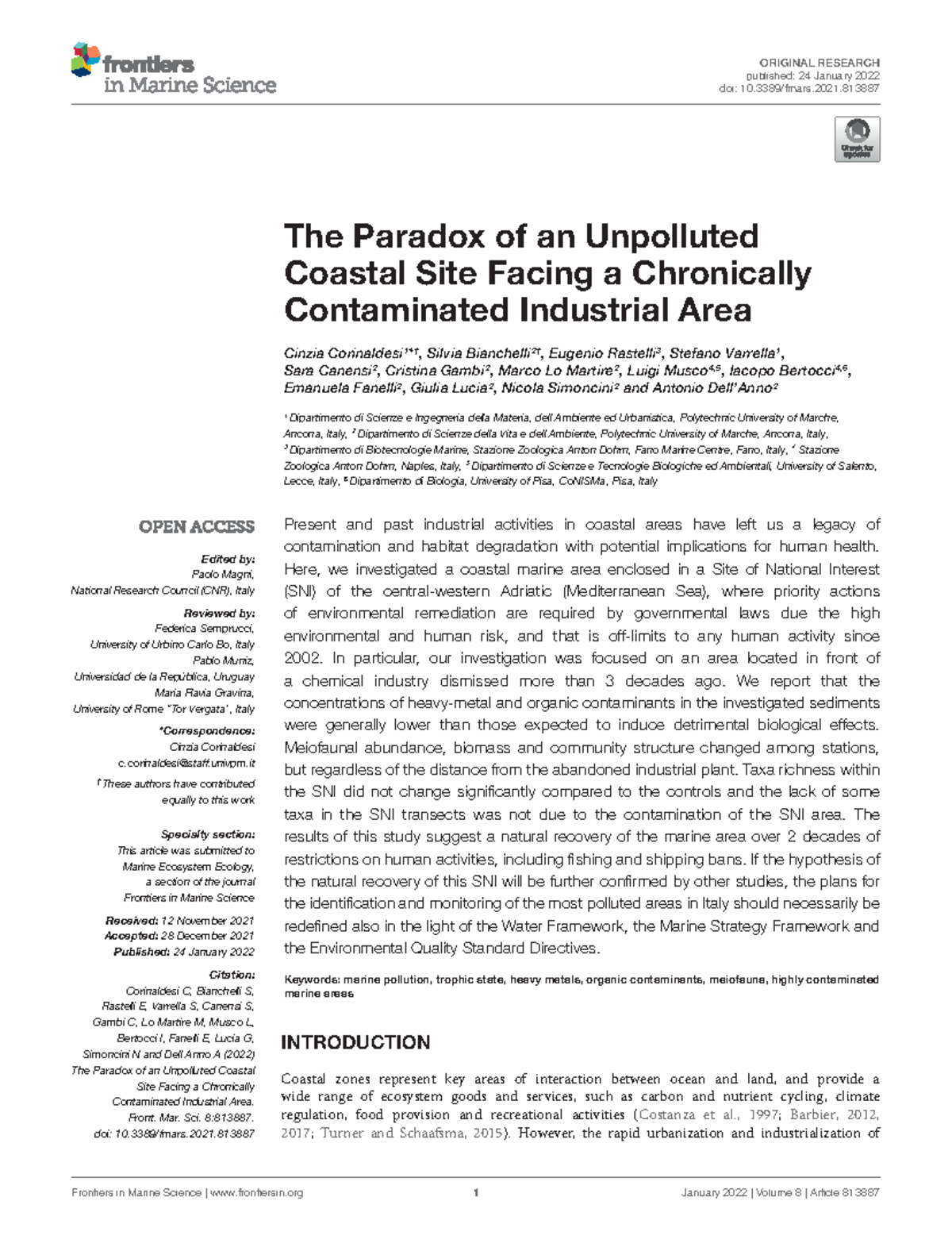 The Paradox of an Unpolluted Coastal Site Facing a Chronically ...