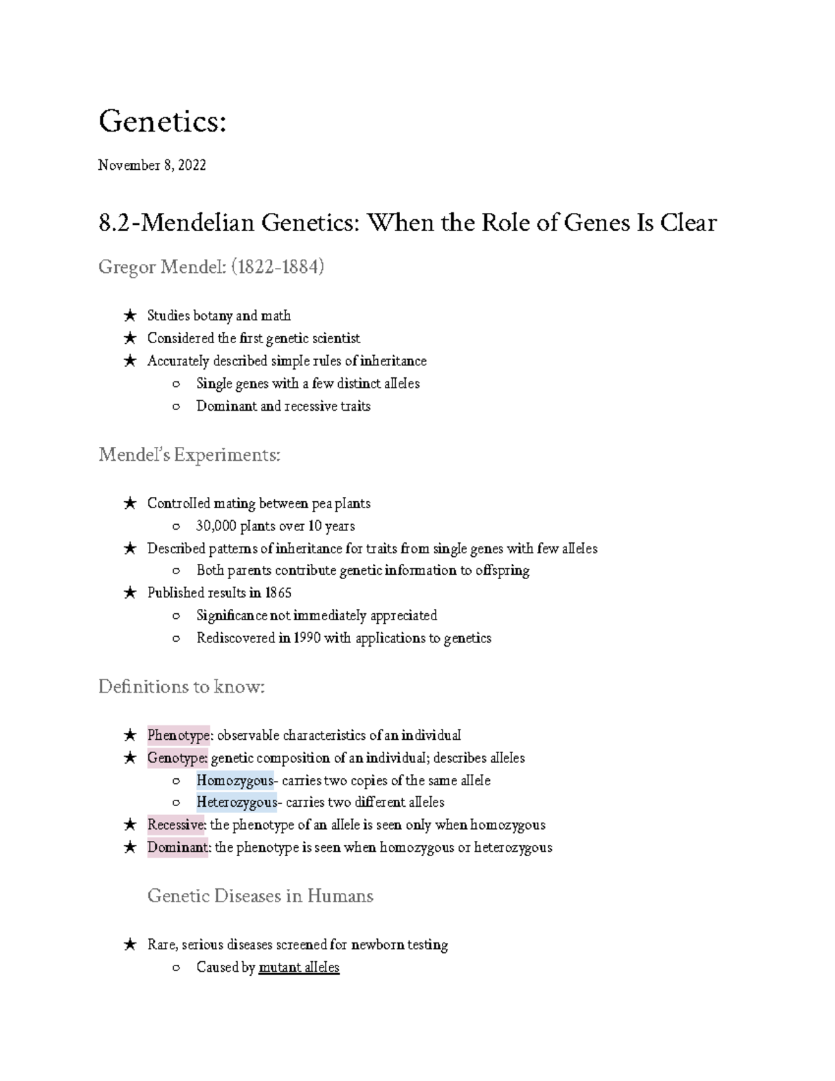 Genetics - Notes from lecture and the textbook, excellent notes that ...