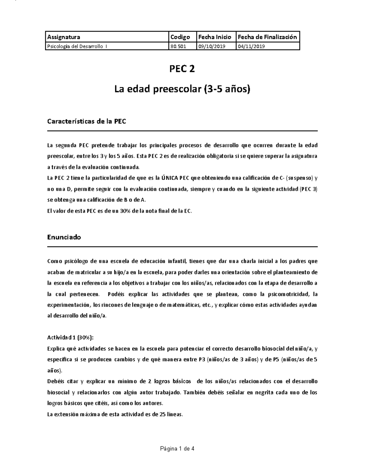 Sem1 19-20 80501 PDI PEC2 enunciado-4 - Psicología del Desarrollo I 80 ...
