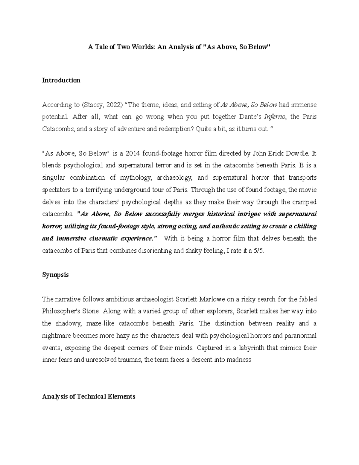 Film Review OF A MOVIE - A Tale of Two Worlds: An Analysis of "As Above ...