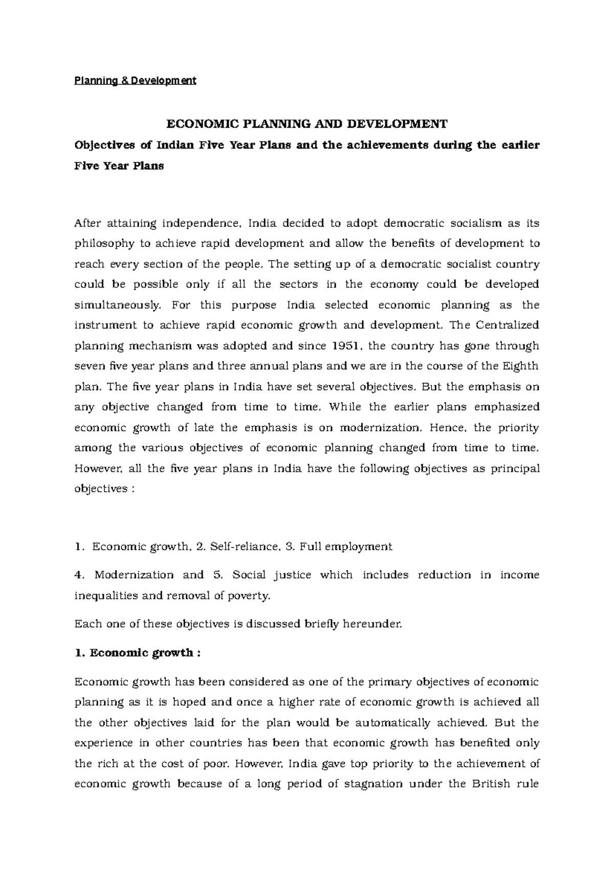 ECONOMIC PLANNING AND DEVELOPMENT - Strategic Financial Management ...