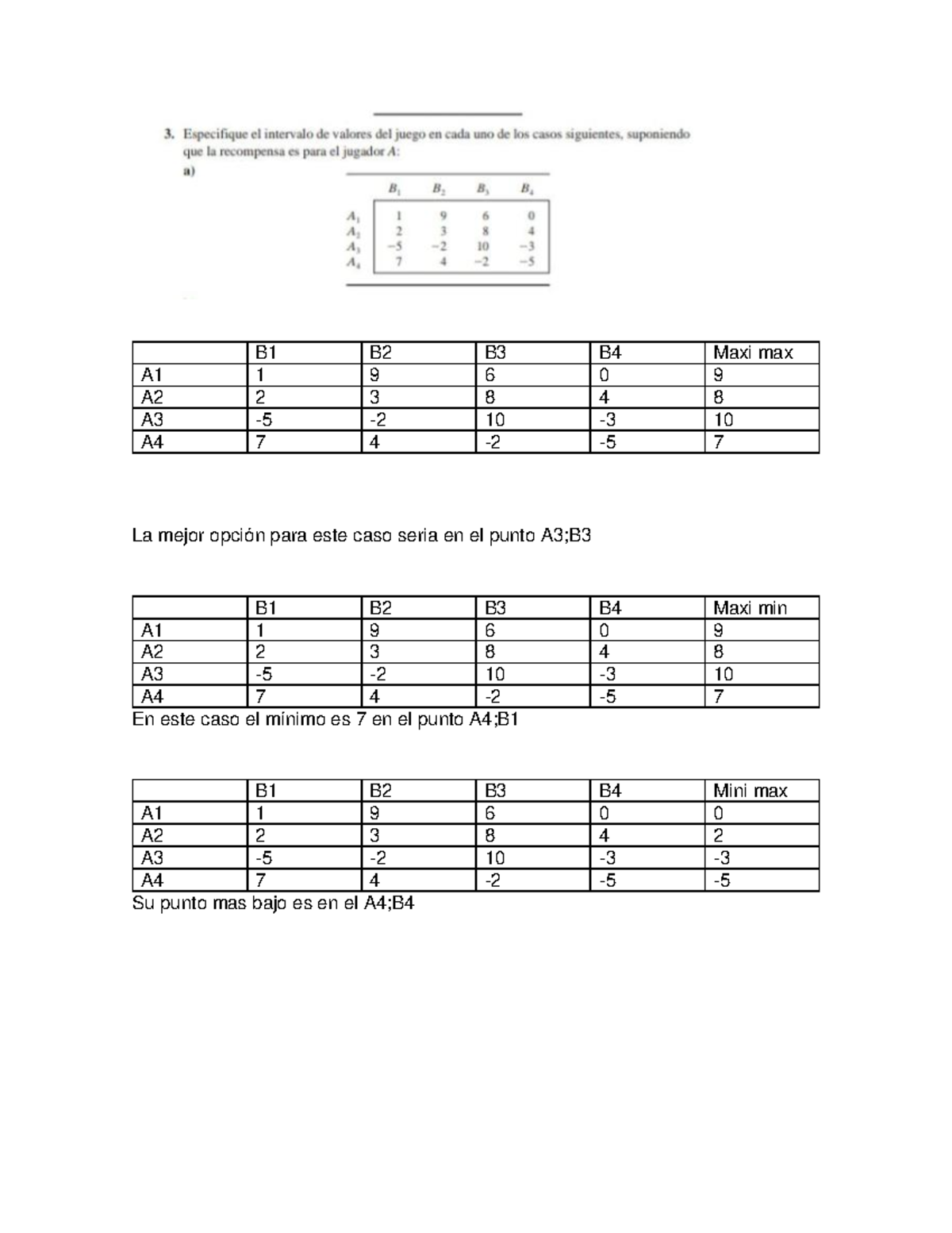 PA1 Problemario - B1 B2 B3 B4 Maxi min La mejor opción para este caso ...