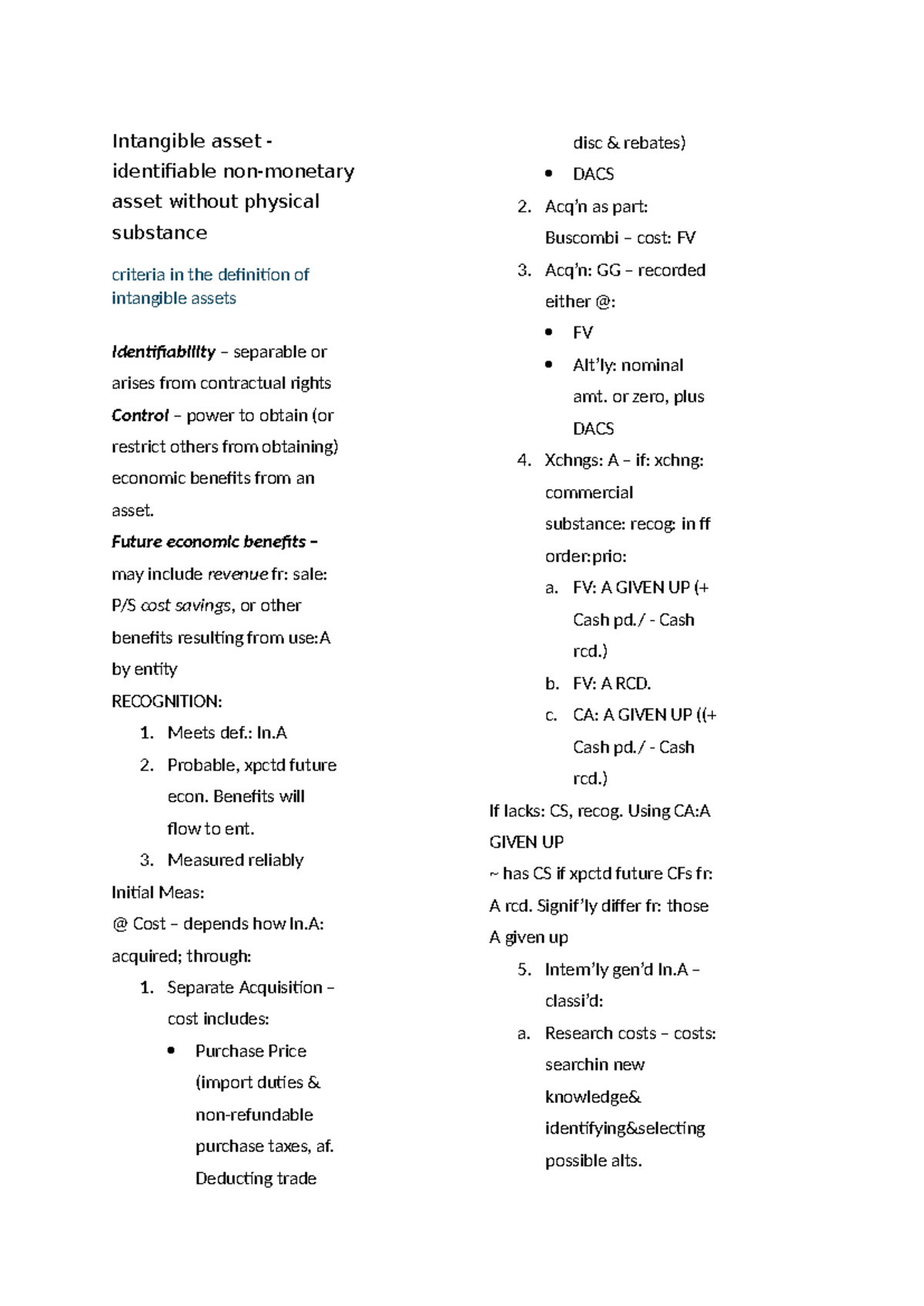 Intangible asset - notes - Intangible asset - identifiable non-monetary ...