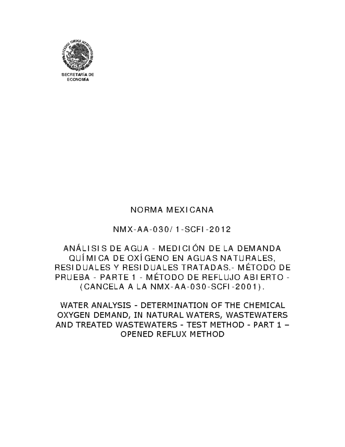 NMX AA 030 1 SCFI 2012 - Norma para el tratamiento de aguas ...