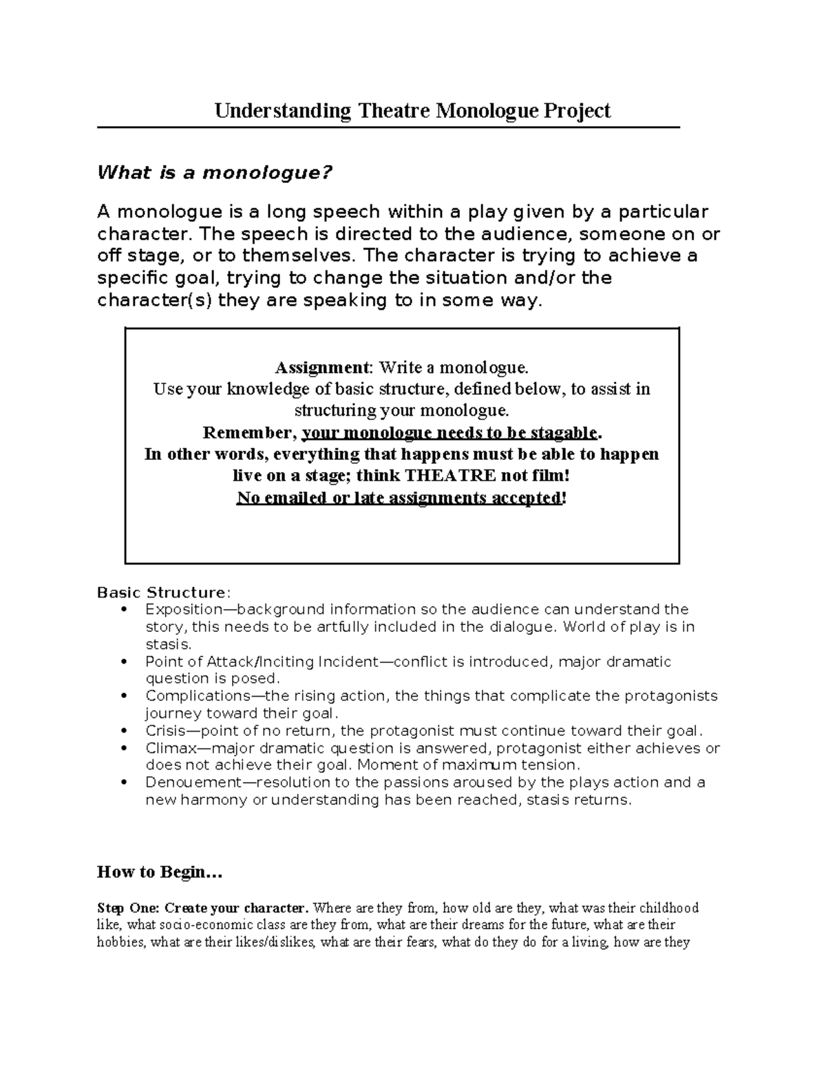 Understanding Theatre Monologue Project - The speech is directed to the ...