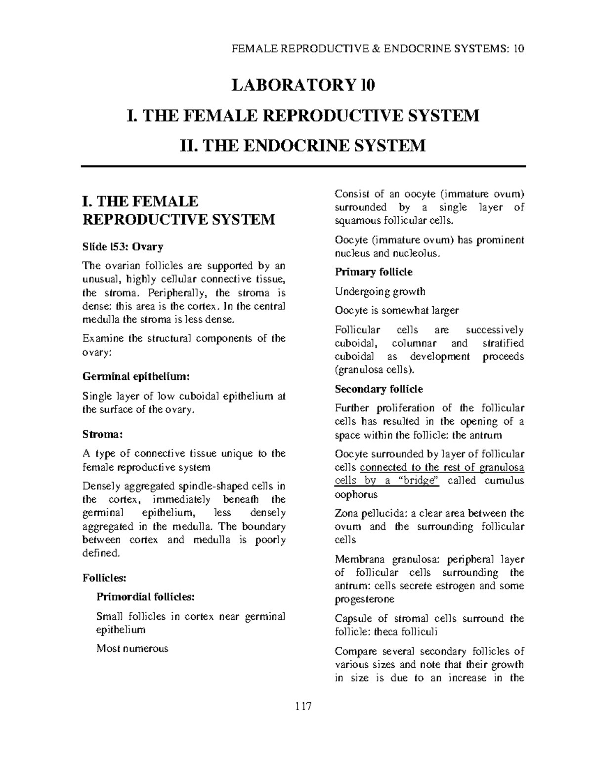 Lab 10 - Female Reproductive System & Endocrine System - LABORATORY l I ...