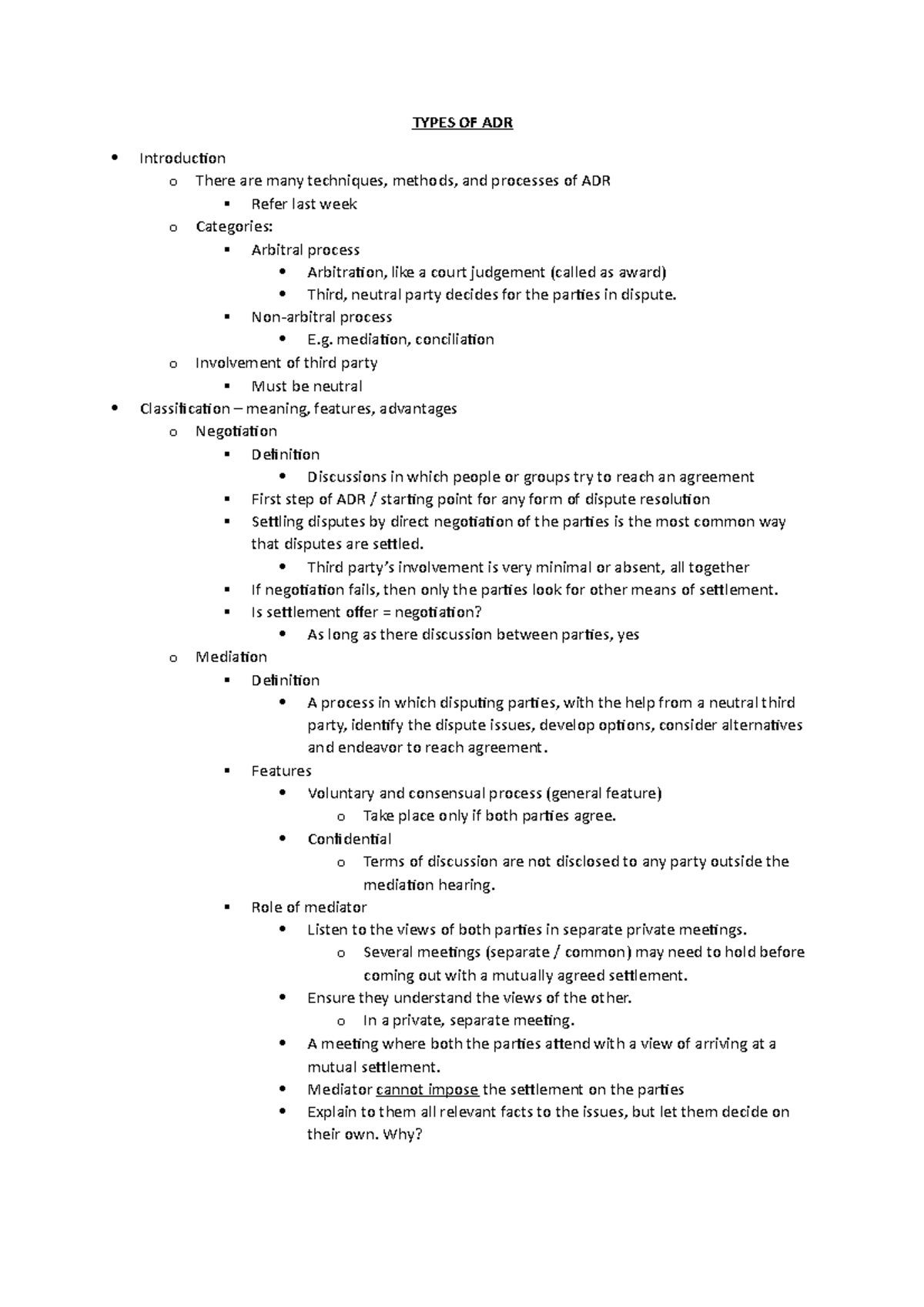 Categories of Alternative Dispute Resolutions (ADR) - TYPES OF ADR ...