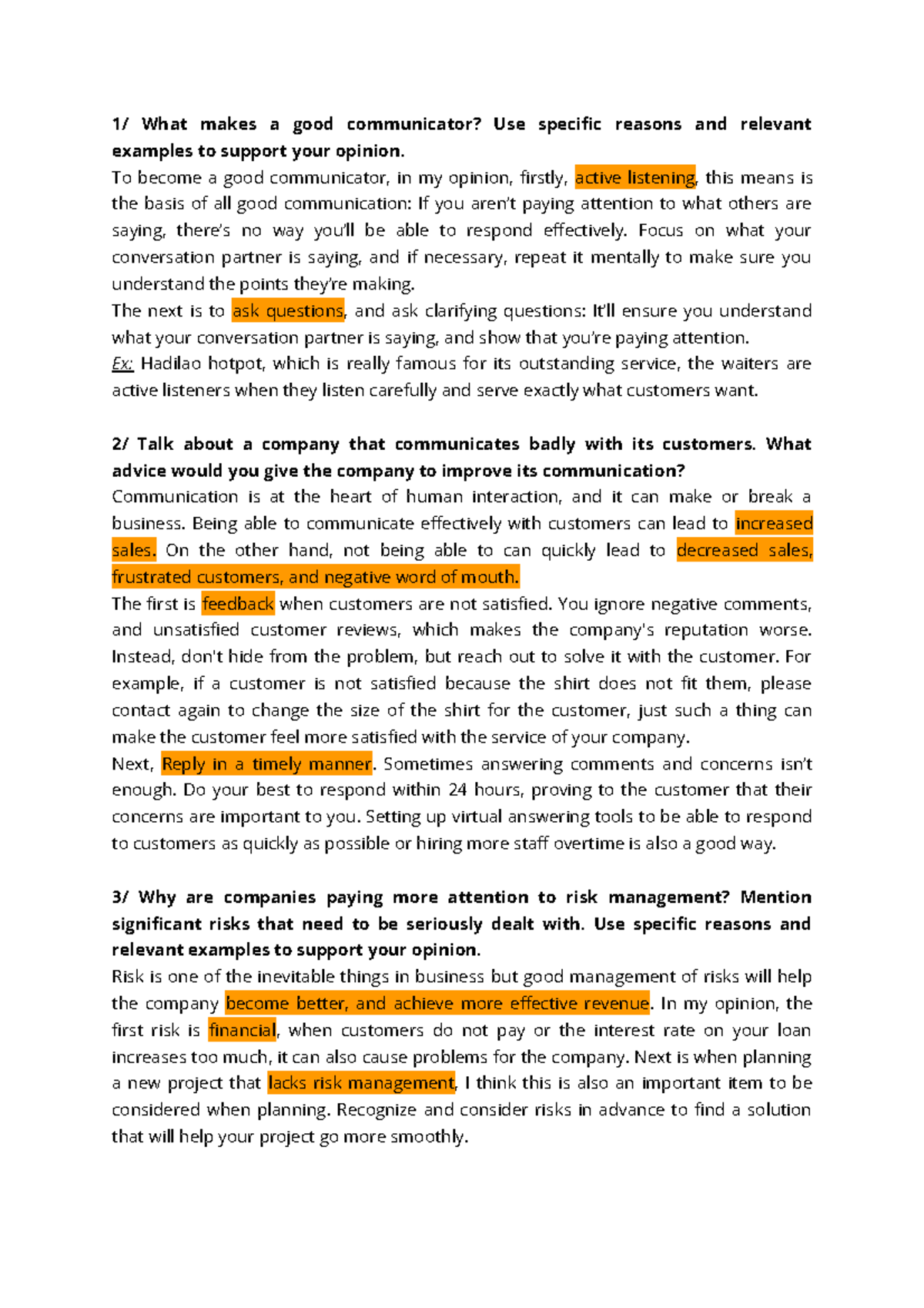 ENM401 Speaking - 1/ What makes a good communicator? Use specific ...