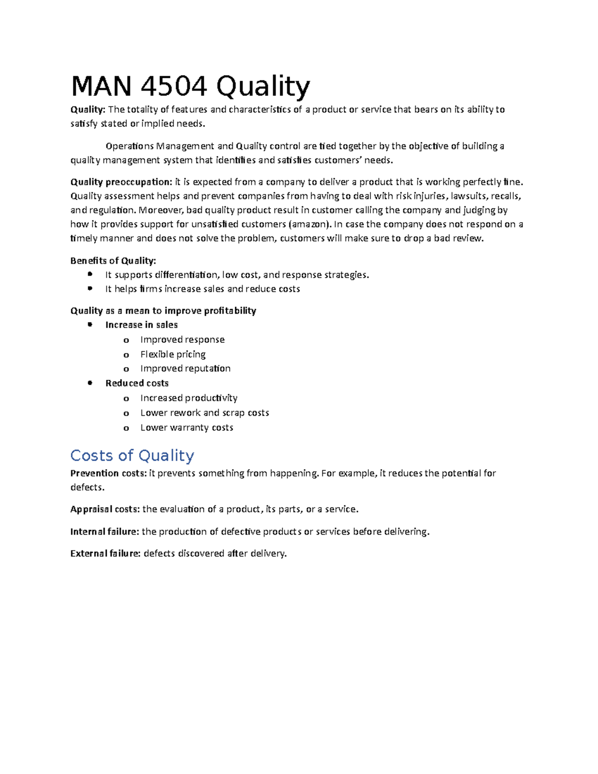 MAN4504 Quality - Summary Oper/Supply Chain Man - MAN 4504 Quality ...