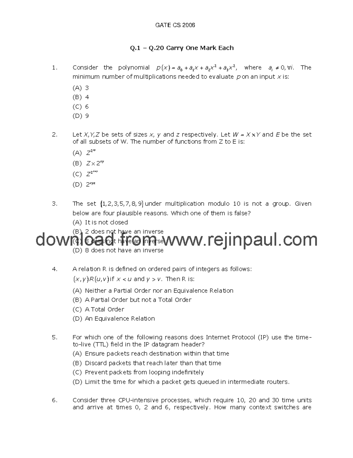 CS-2006 - Gate Paper of Computer Science Branch - - Studocu