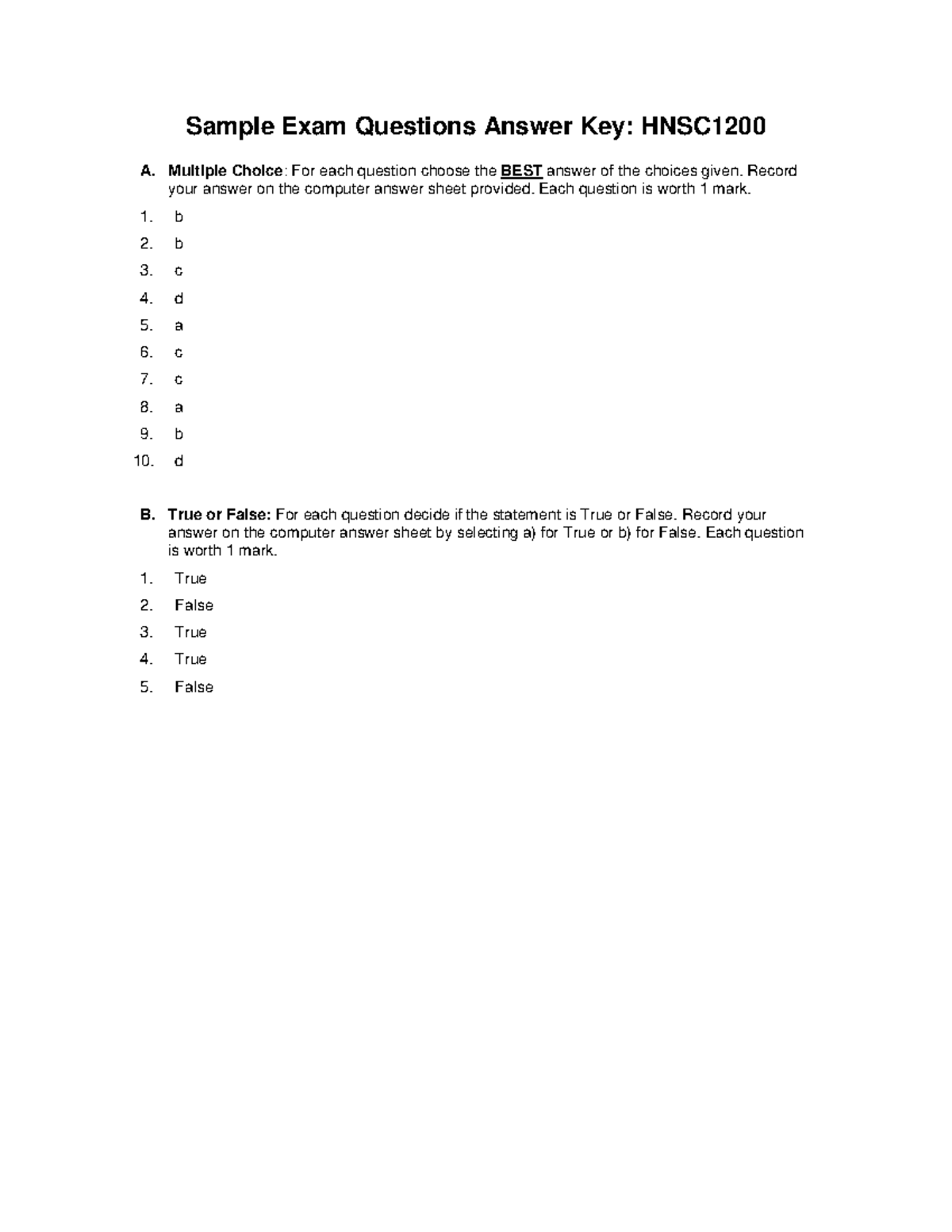 Sample/practice exam April 2012, questions and answers - Sample Exam ...