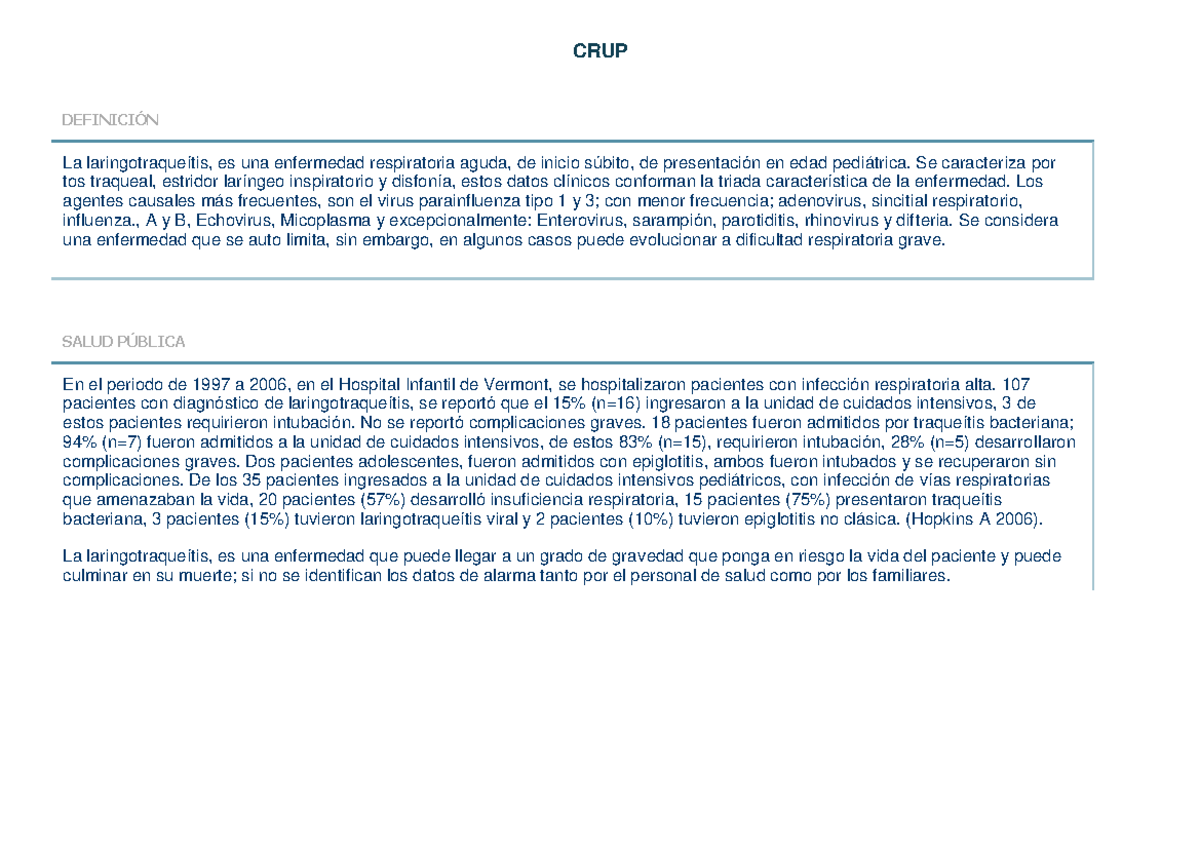 CRUP - Resumen completo Tema: CRUP Módulo: Infectología pediátrica ...