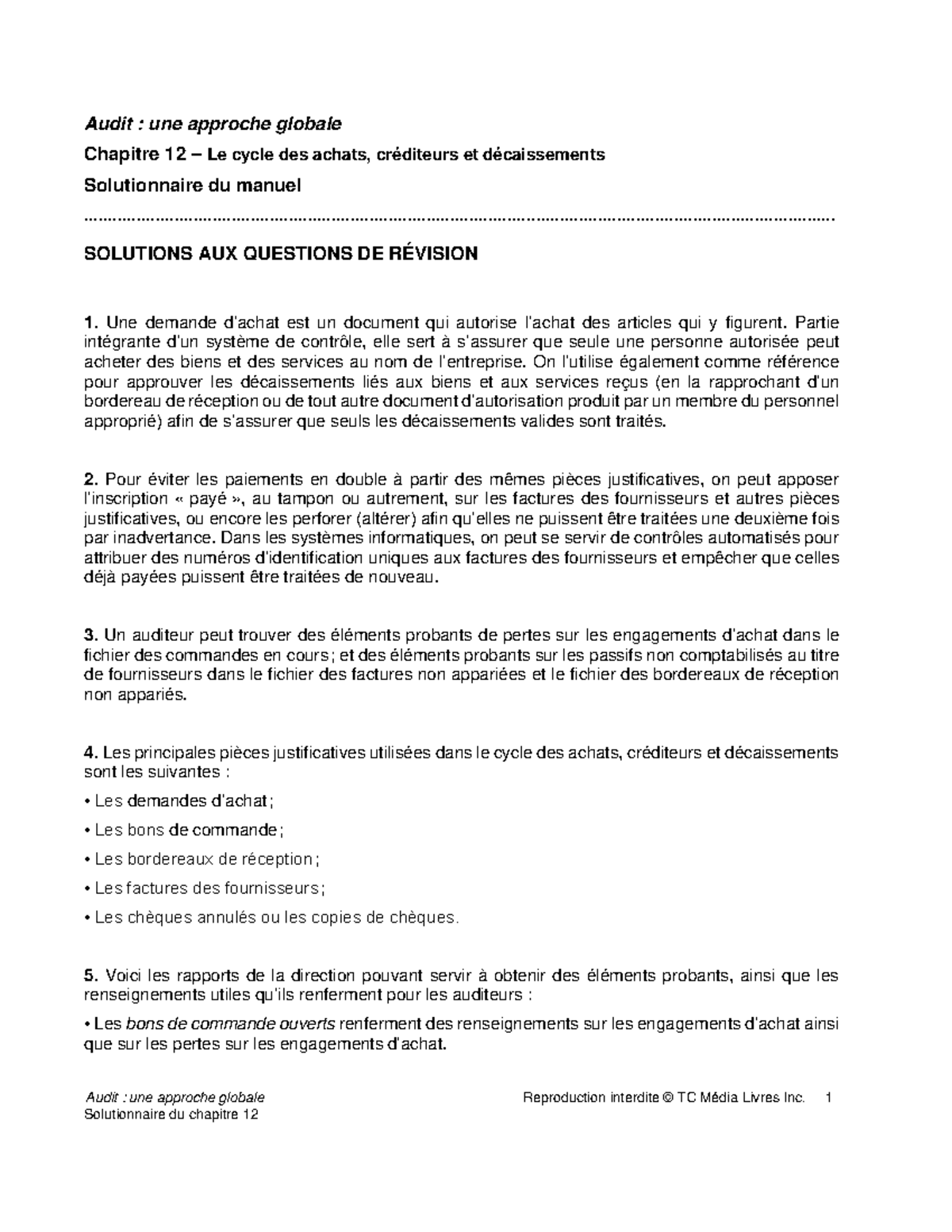 ch12 chapitre du livre d'exécution d'audit - Audit : une approche globale Reproduction interdite ...