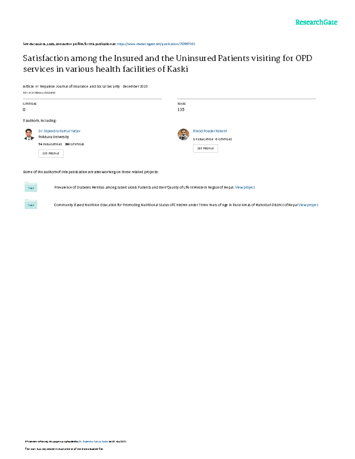 Satisfaction of opd patients on services - See discussions, stats, and ...