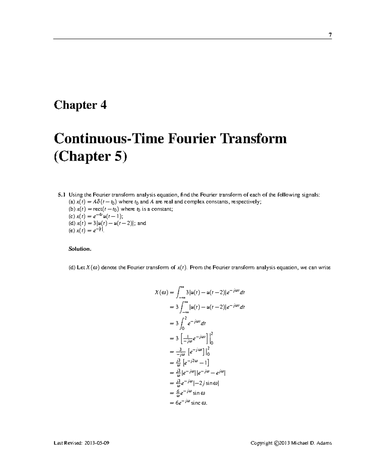 Ch5 - Hehehh - 7 Chapter 4 Continuous-Time Fourier Transform (Chapter 5 ...