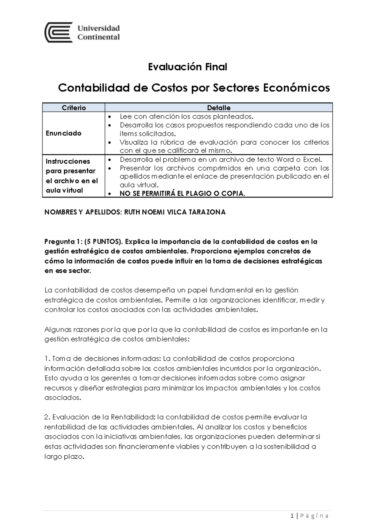 Evaluación Final Contabilidad de Costos por Sectores Económicos RUTH Vilca - Evaluación Final ...