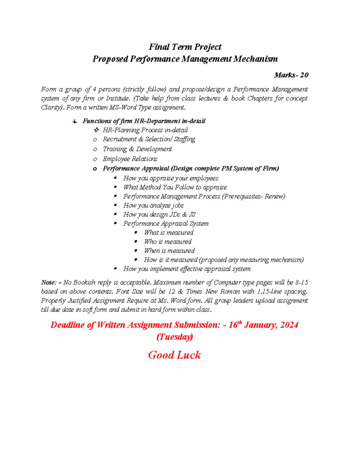Final Project Performance Management - Final Term Project Proposed Performance Management ...