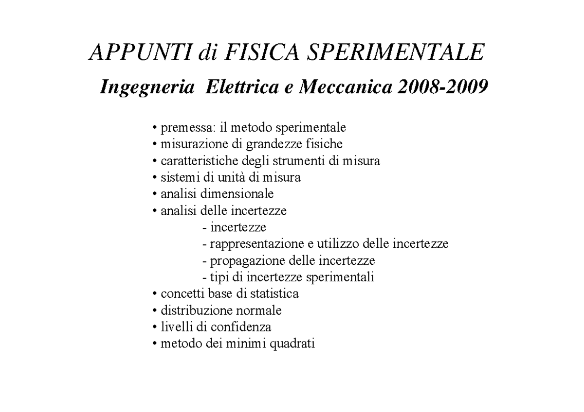 Appunti fisica sperimentale - APPUNTI di FISICA SPERIMENTALE Ingegneria Elettrica e Meccanica ...