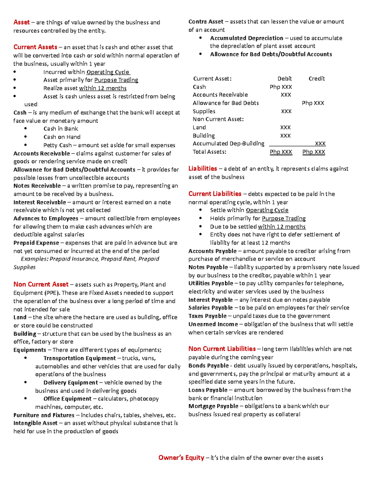 Acctg-Notes - Accounting notes reviewer - Asset – are things of value ...