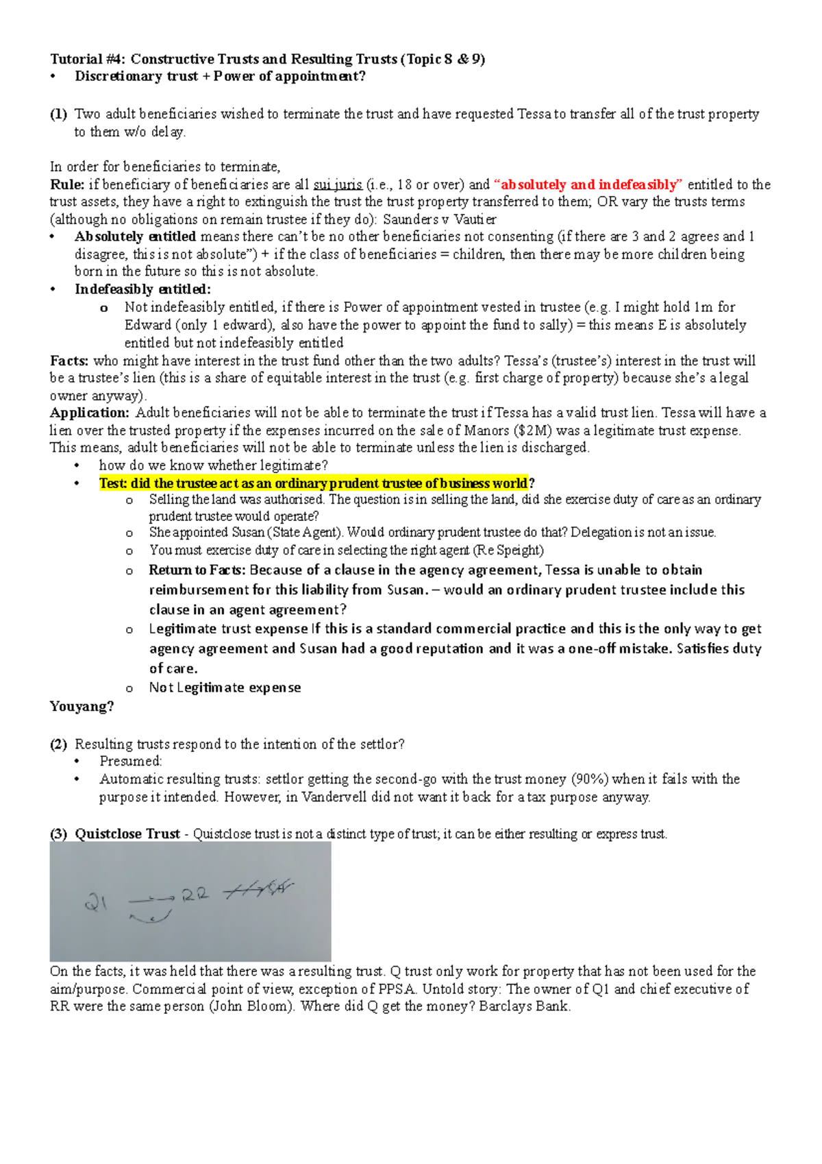 Equity Tutorial final #4 - **Tutorial #4: Constructive Trusts and ...
