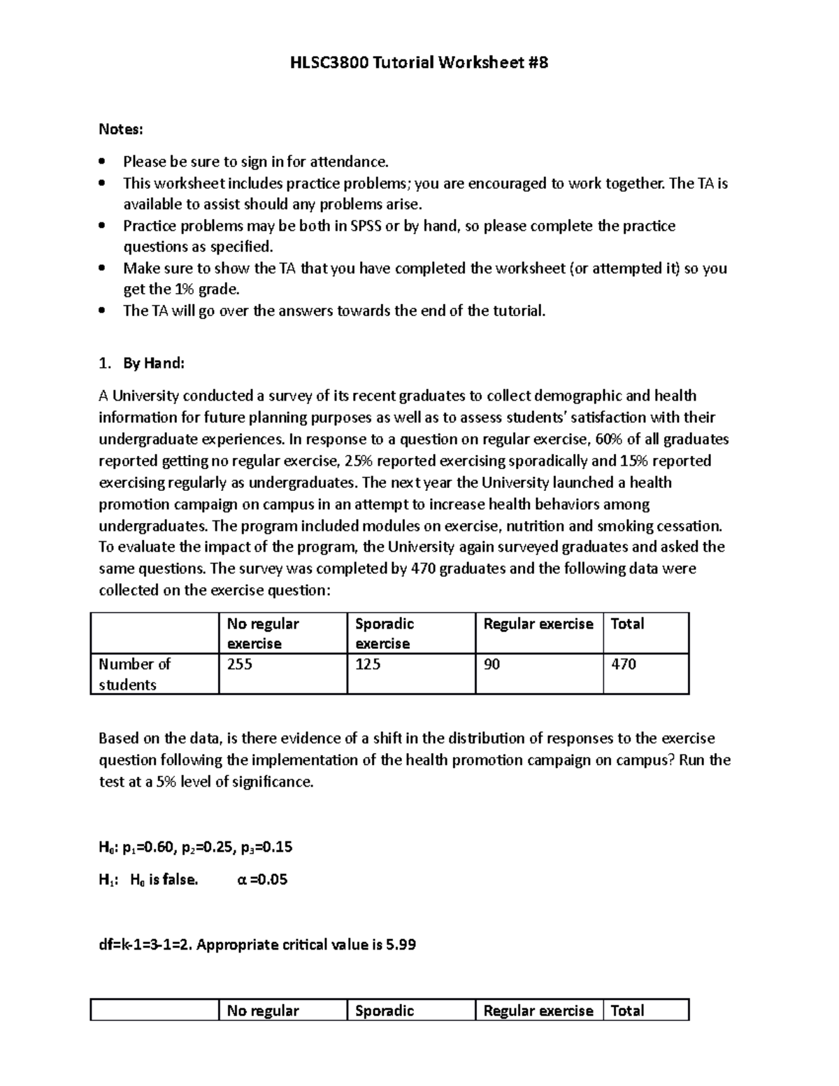 Tutorial 8 - notes - HLSC3800 Tutorial Worksheet Notes: Please be sure ...