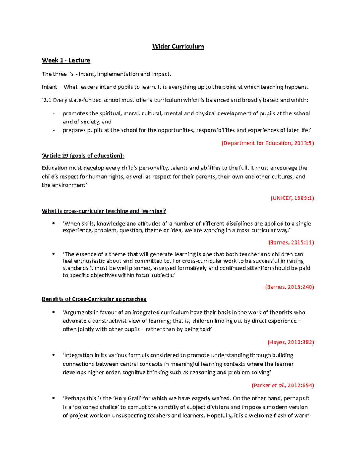 Wider Curriculum - Wider Curriculum Week 1 - Lecture The three I’s ...