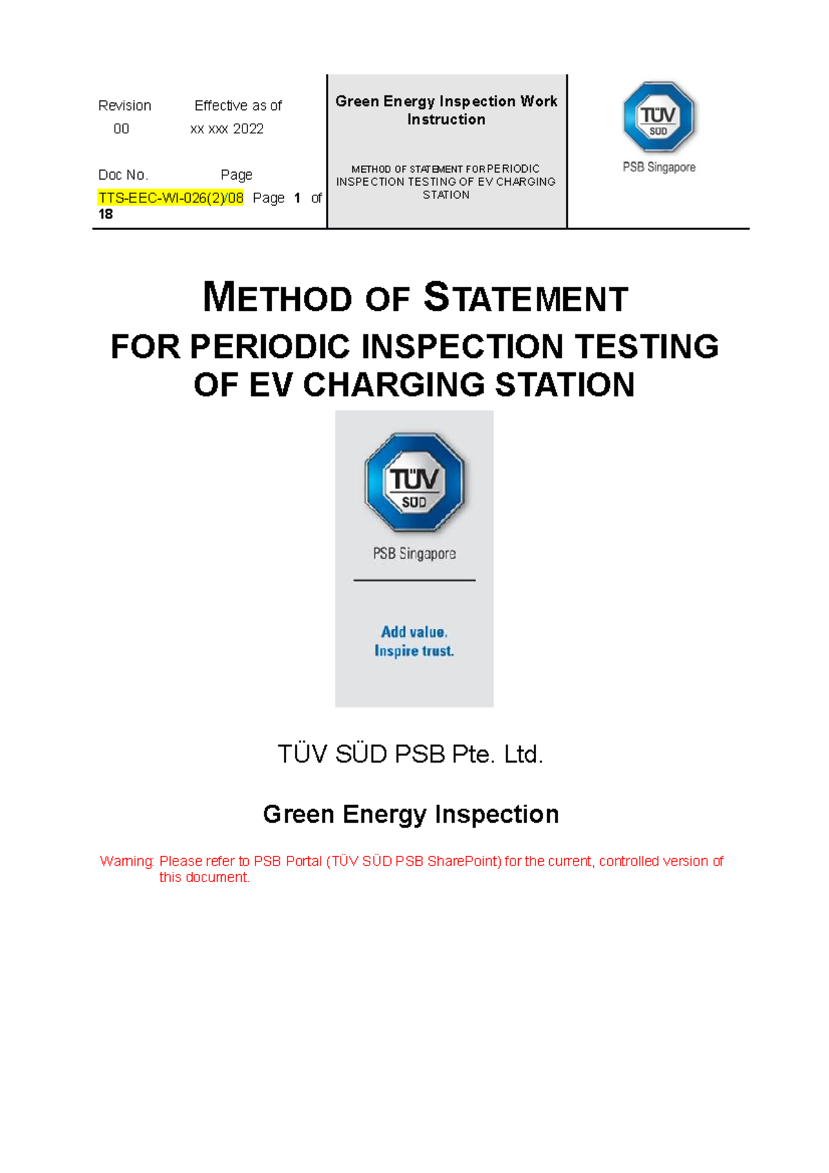 Method of test for EV - EV Testing - Revision Effective as of 00 xx xxx ...