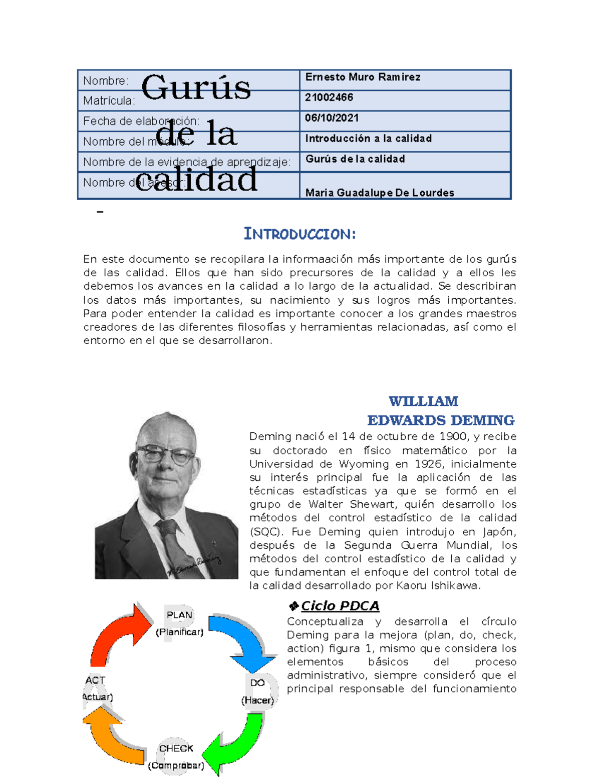 Gurus de calidad - Control Estadistico de Calidad - TecMilenio - Studocu