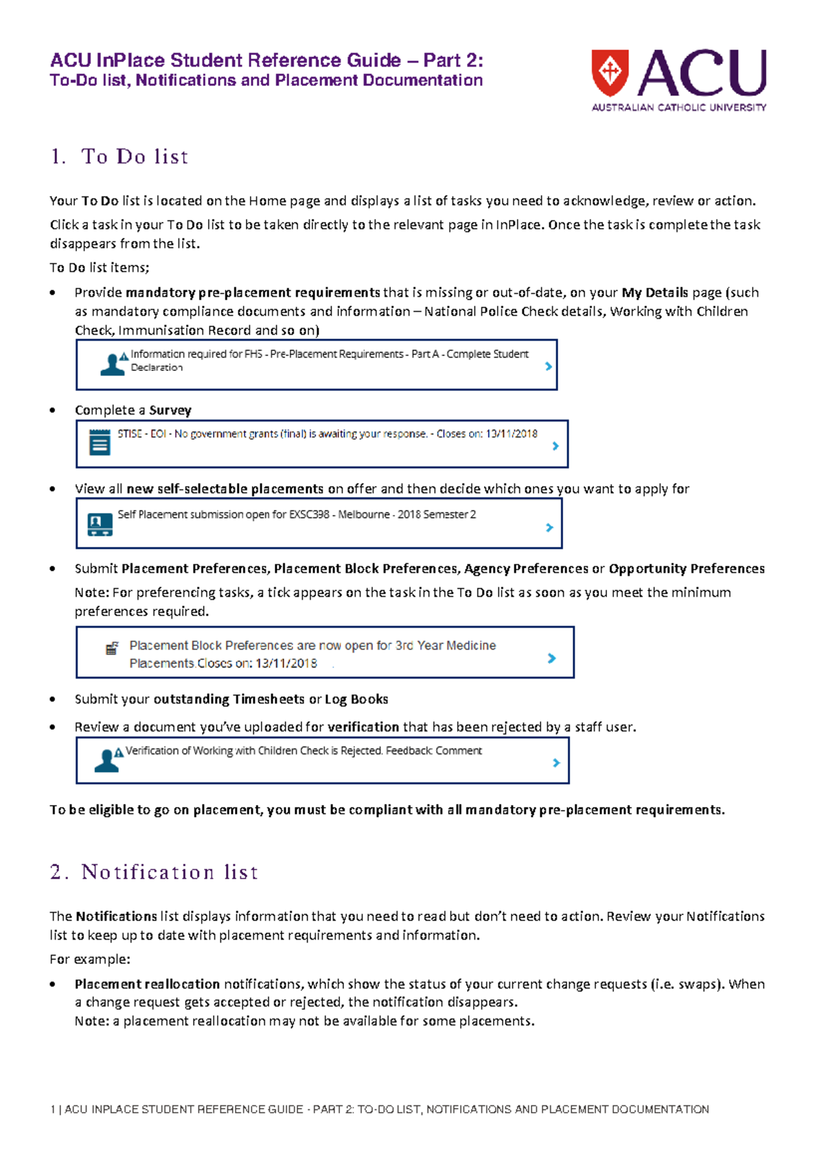ACU In Place Student Reference Guide Part 2 To Do list Notifications ...