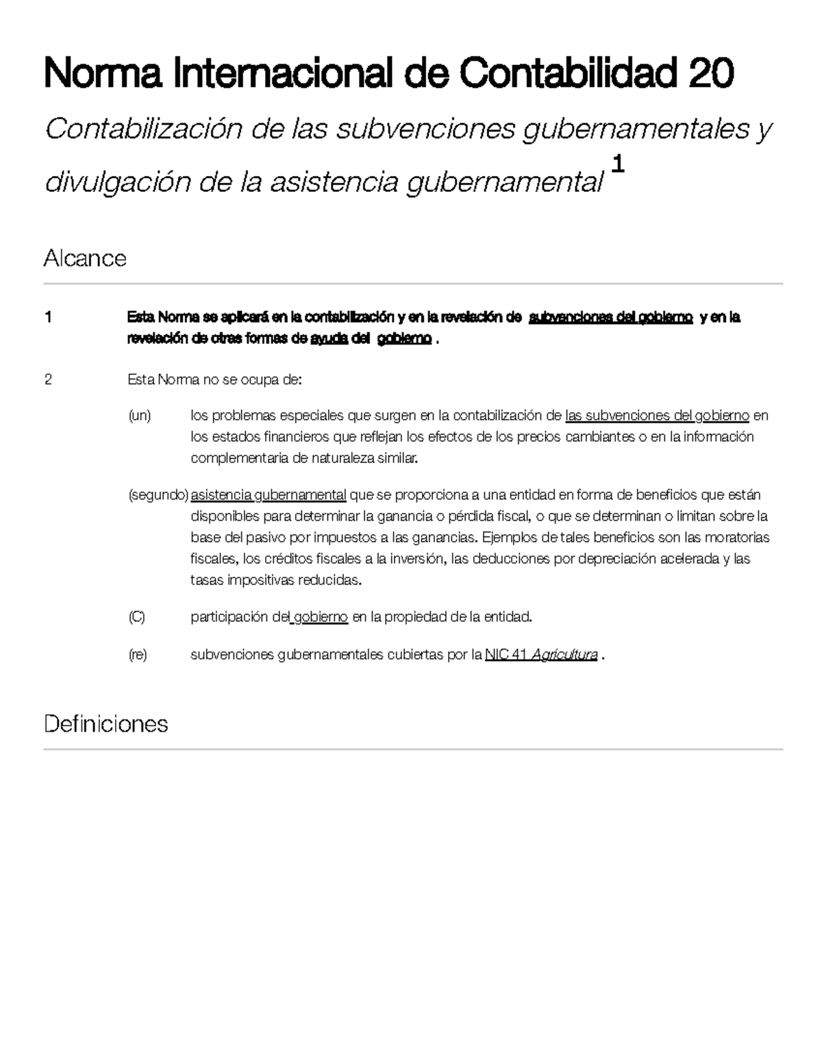 NIC 20 Contabilización de las subvenciones gubernamentales y ...