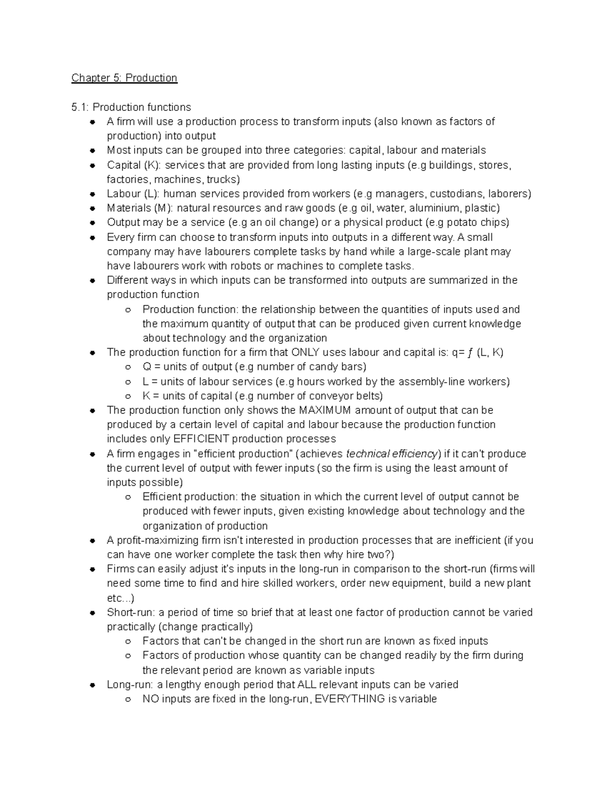 Chapter 5 Production - Chapter 5: Production 5: Production functions A ...