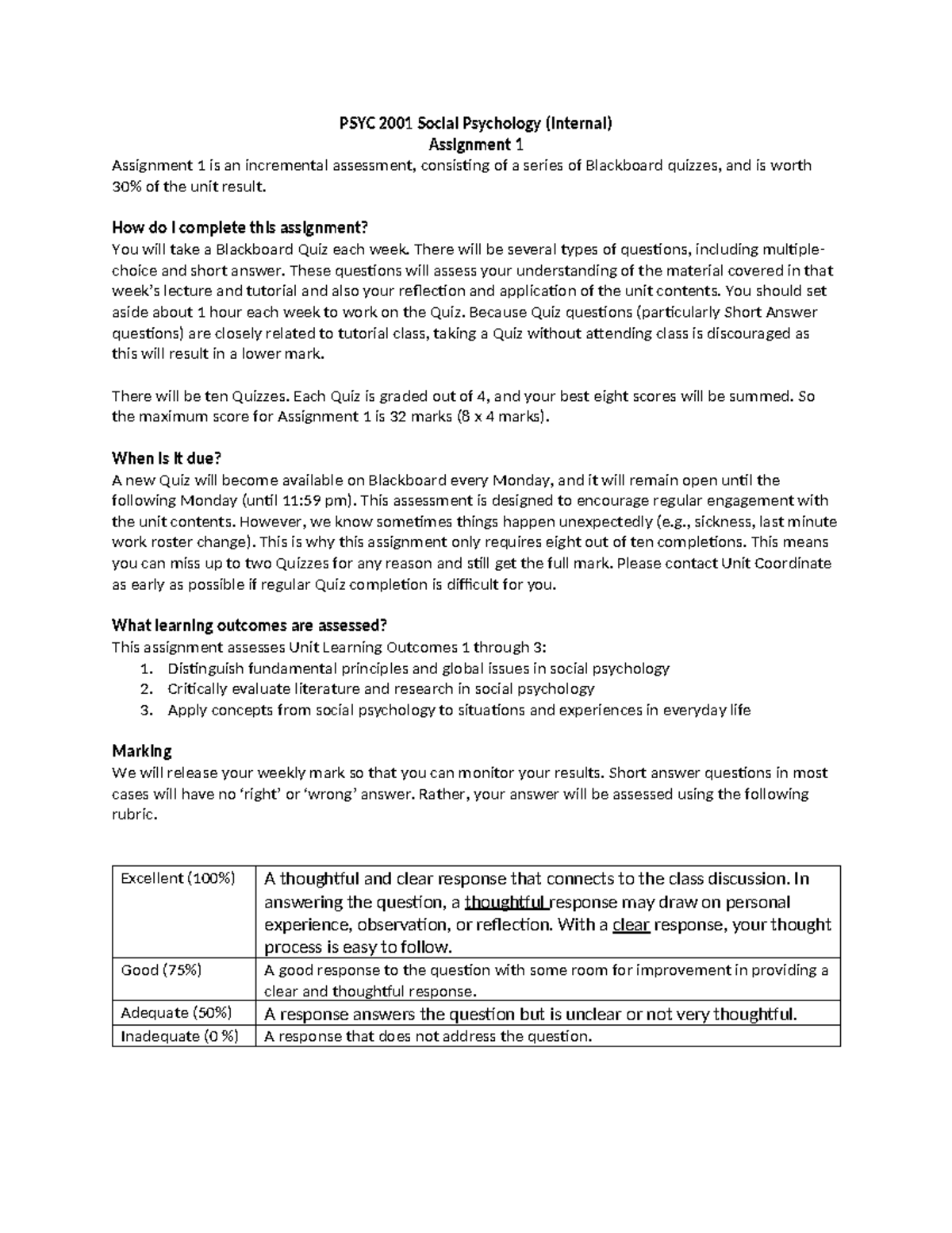 A1 Instruction IN - psych - PSYC 2001 Social Psychology (Internal ...
