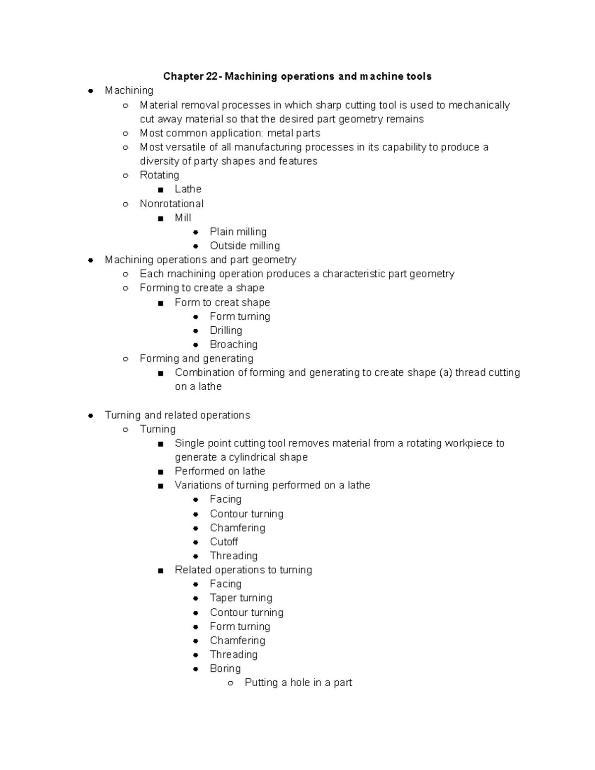 Class 37 - Lecture notes 37 - Chapter 22- Machining operations and ...