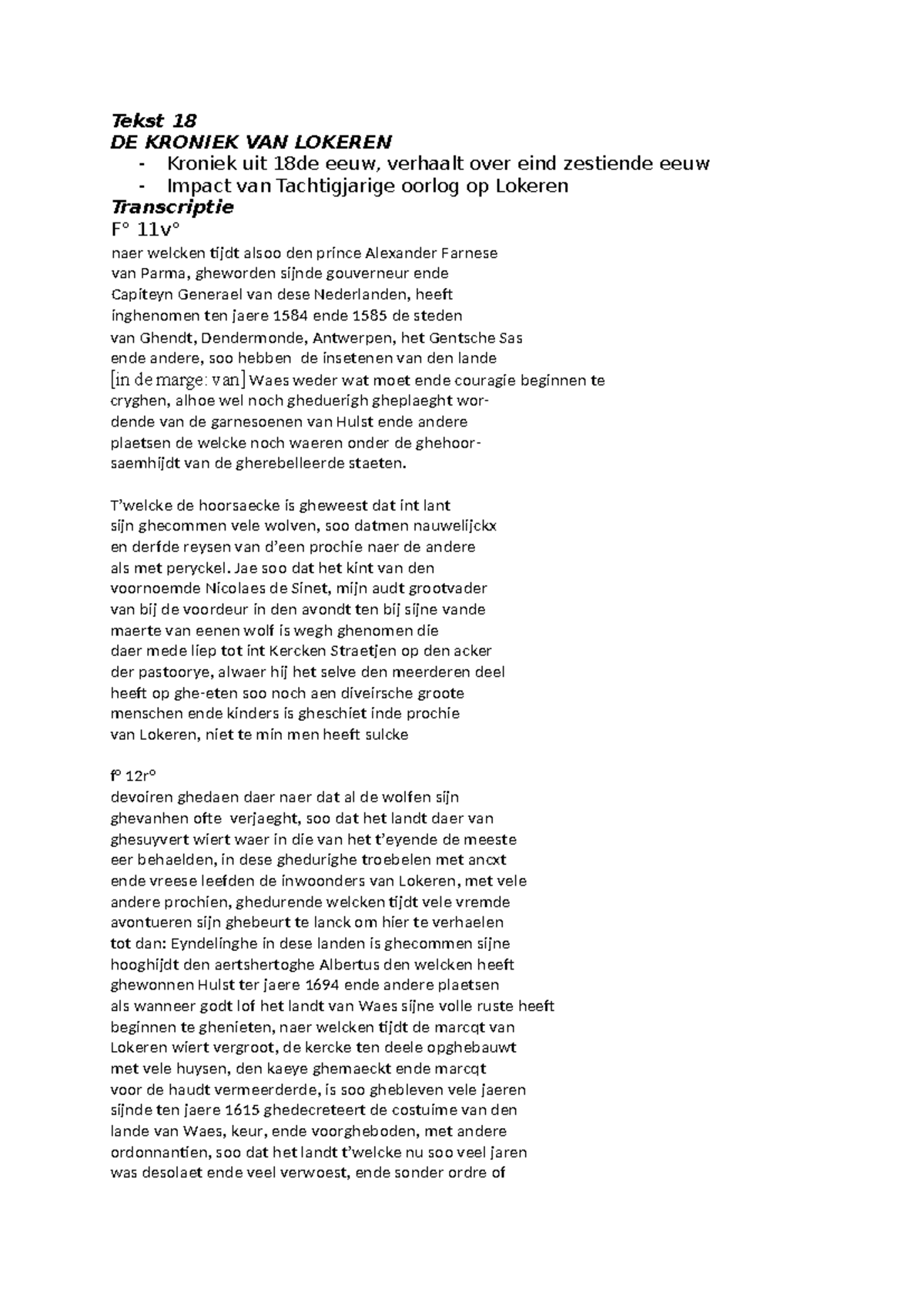 Tekst 18 - paleo - Tekst 18 DE KRONIEK VAN LOKEREN - Kroniek uit 18de ...