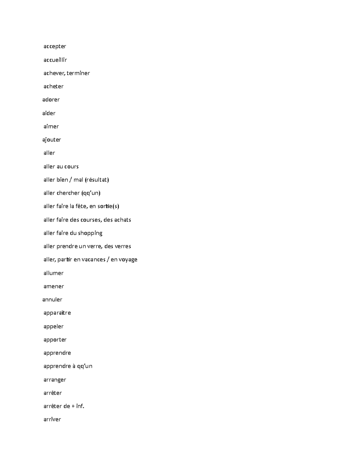 Voc Verbos 2° - a list of the verbe to know for the examen - accepter ...