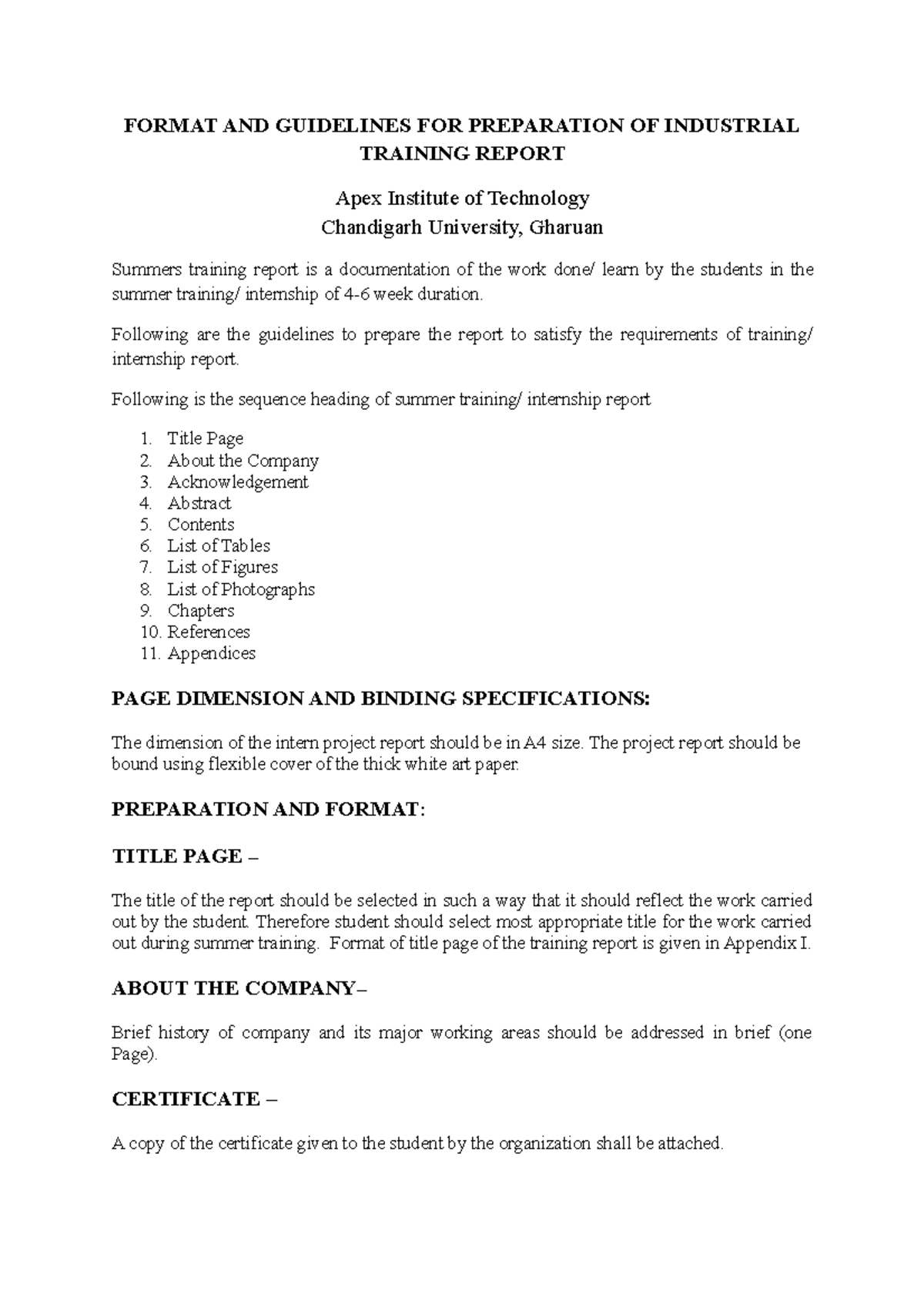 Industrial Summer Training Report Guidelines - Engineering - Studocu