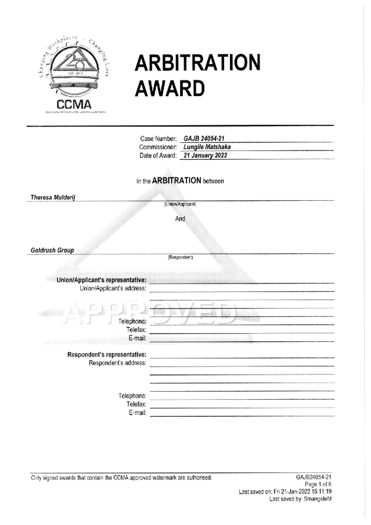 Goldrush vaccination dismissal award - LLAW221 - Studocu