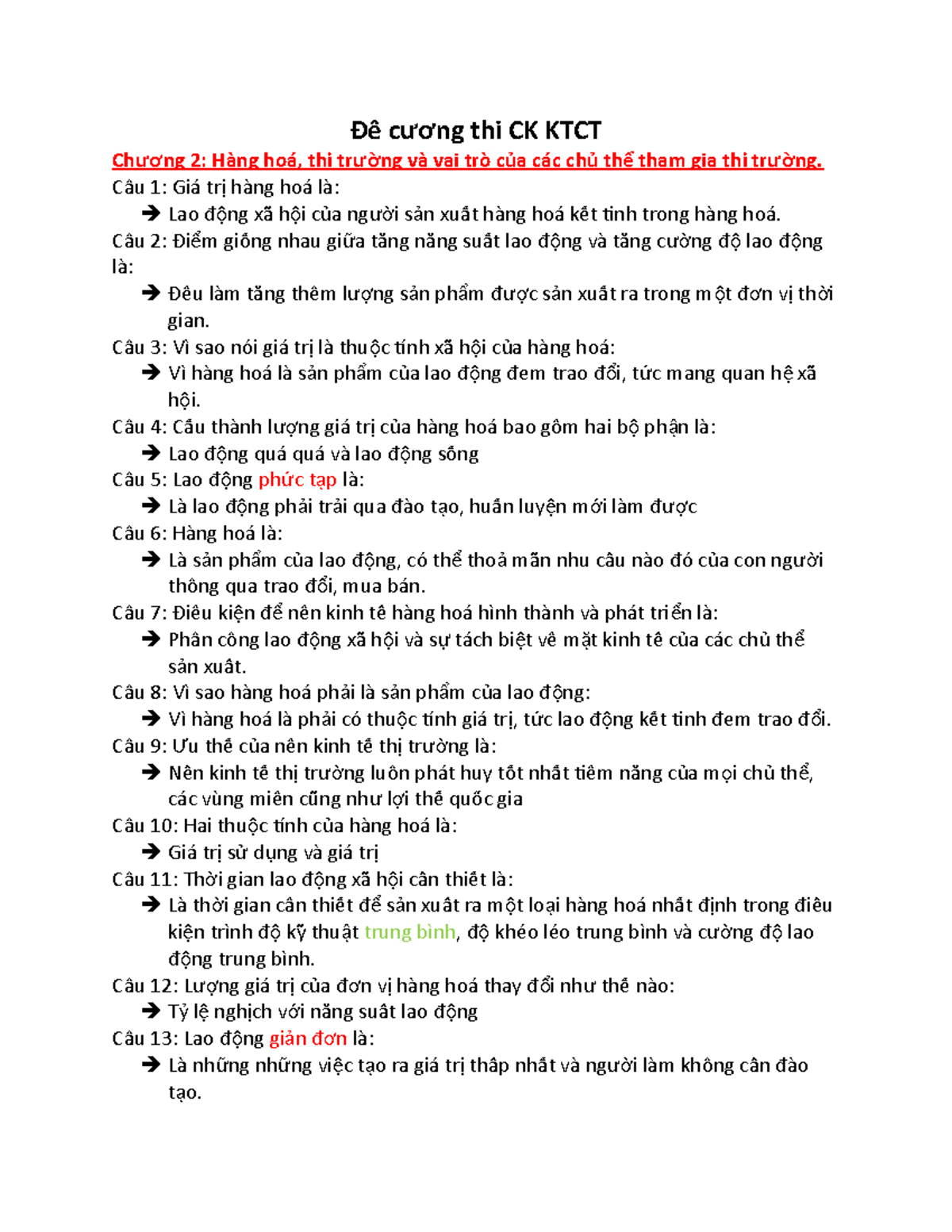 Đề-cương-thi-CK-KTCT - Đềề c ương thi CK KTCT Ch ương 2: Hàng hoá, th tr ị ường và vai trò c a ...