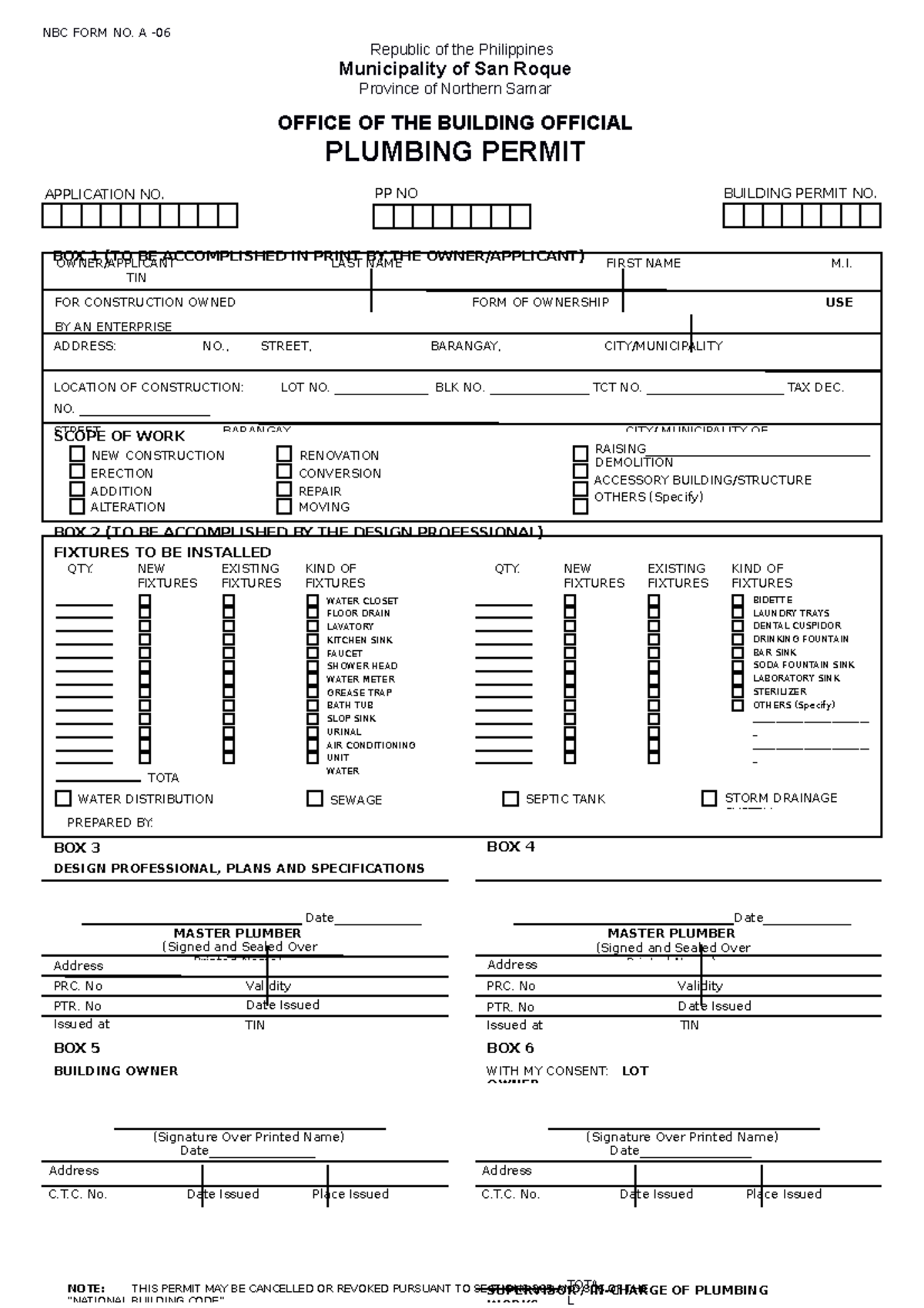 Plumbing-Permit - IT IS A GUIDE - NBC FORM NO. A - Republic of the ...
