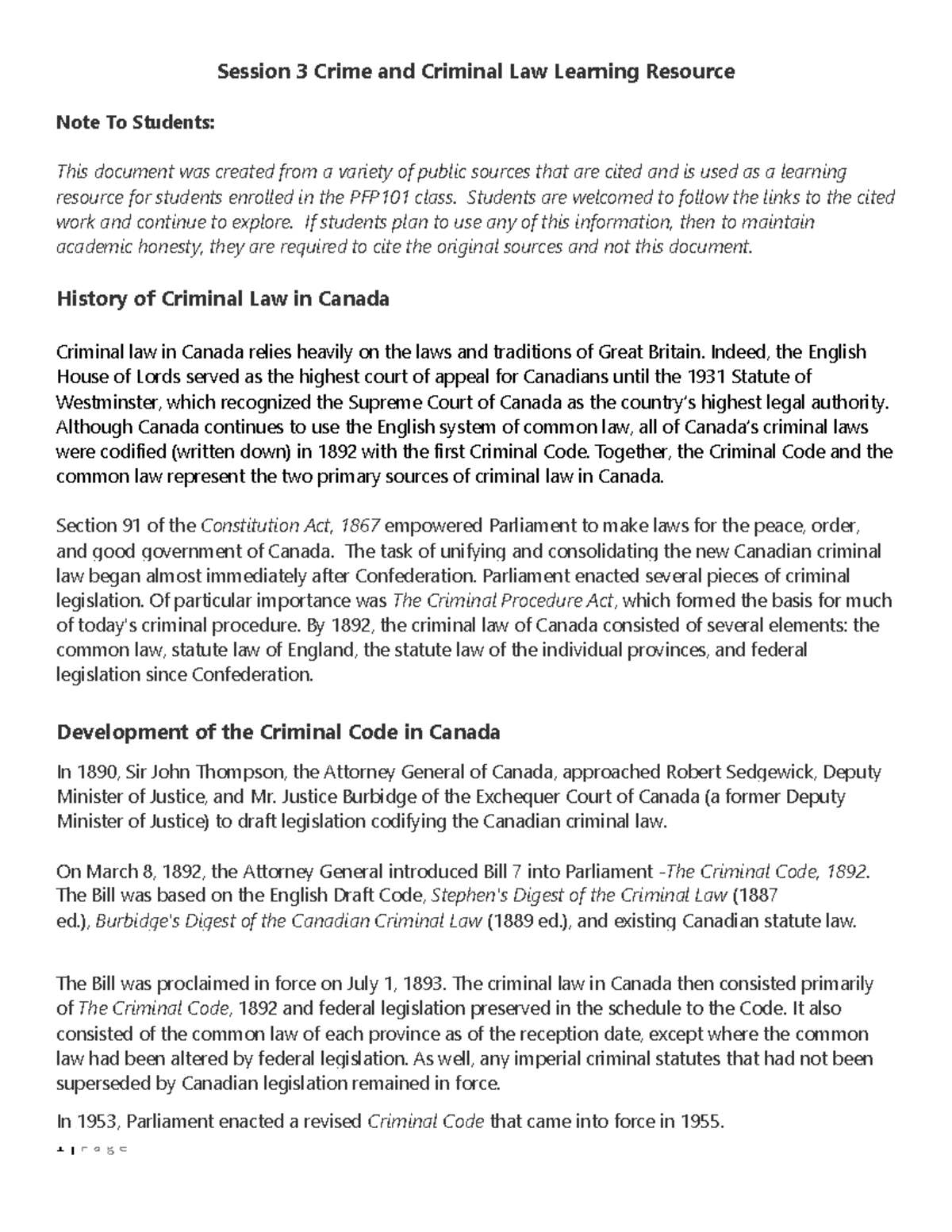 Session 3 Crime and Criminal Law Learning Resource - Students are ...