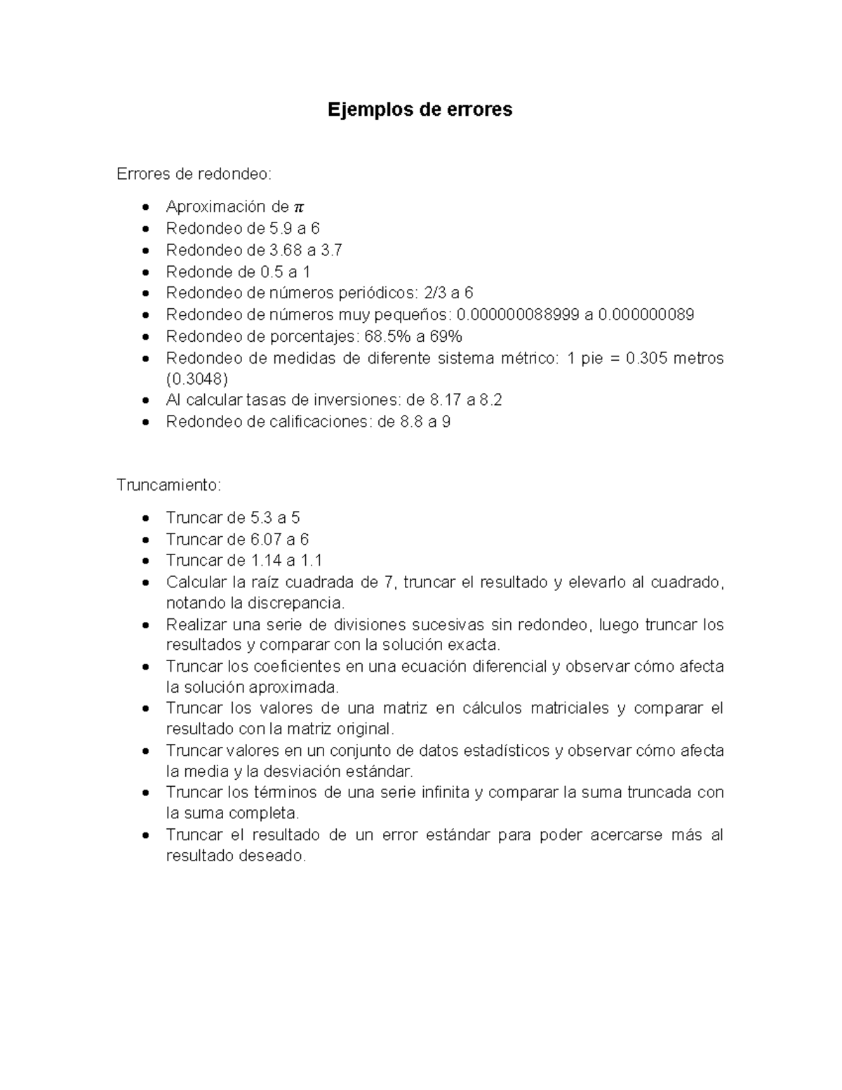 Ejemplos de errores y truncamiento - Ejemplos de errores Errores de ...