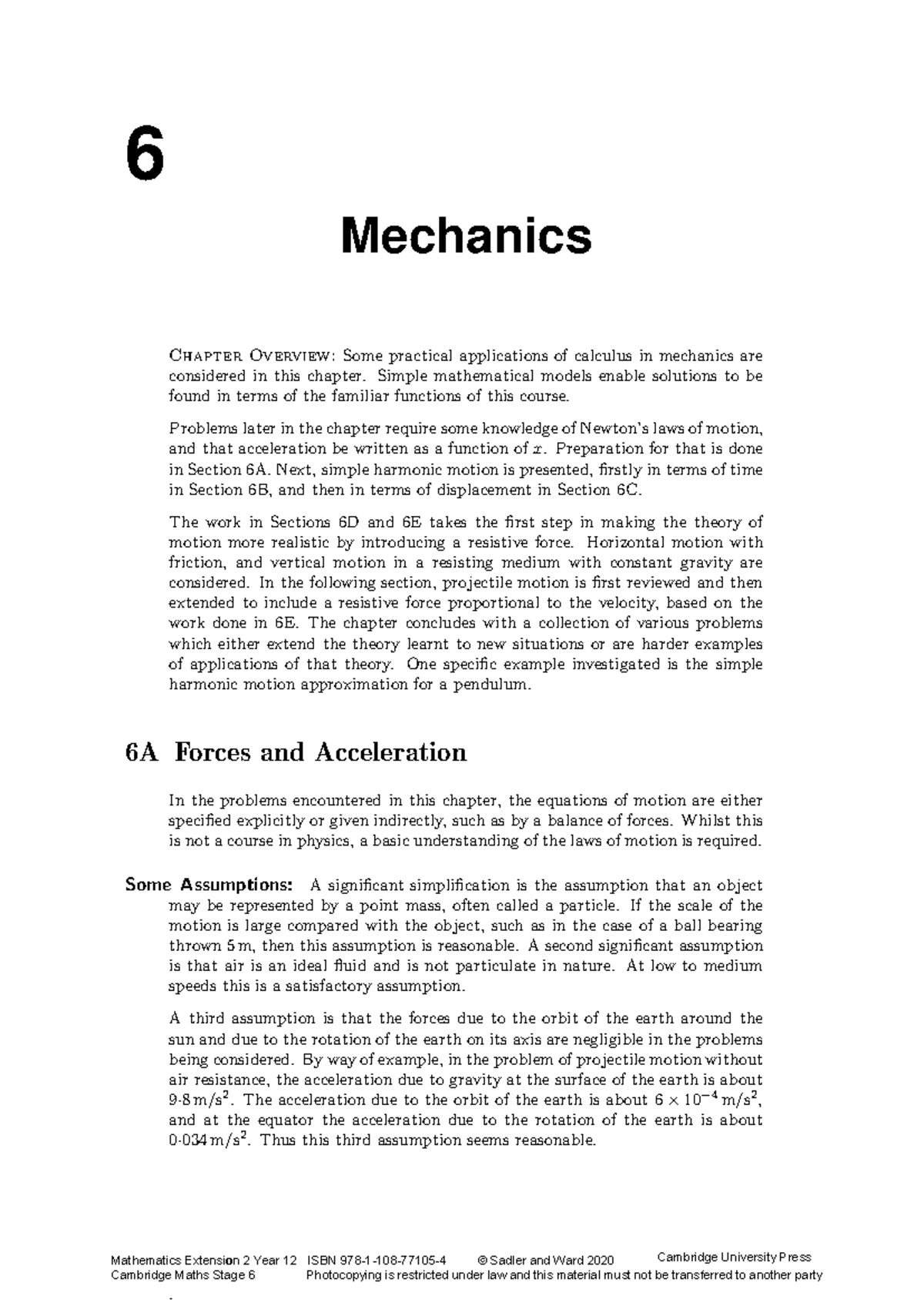 CMS6 Ext2 Y12 Ch06 Mechanics - 6 Mechanics Chapter Overview: Some ...